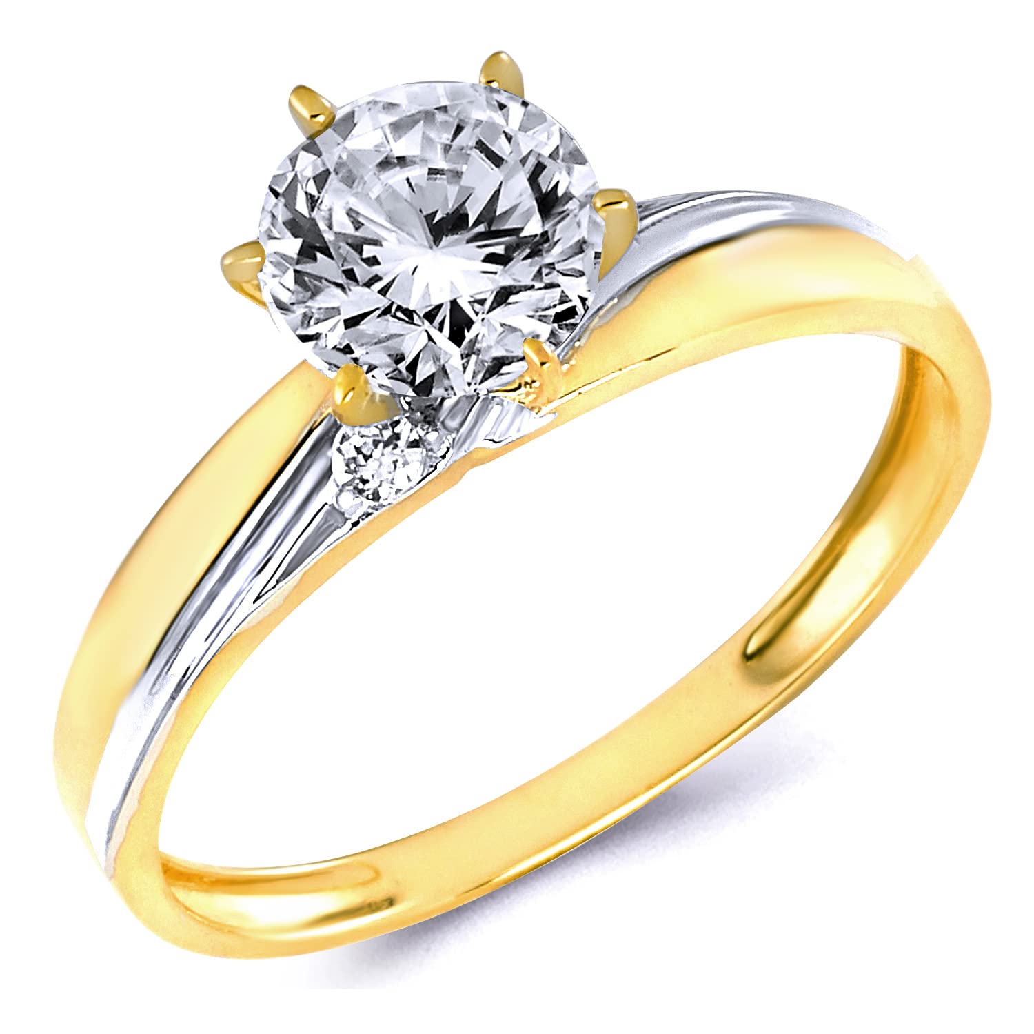 Ladies 14k Yellow Gold Engagement Ring and Wedding Band Bridal Set - Size 9