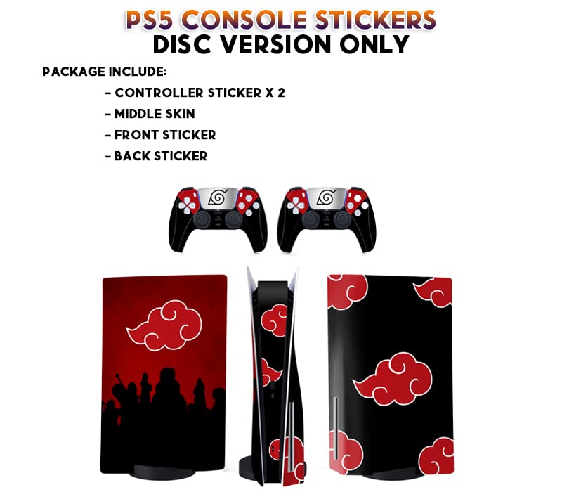 PS5 Akatsuki Skin Sticker Console and Controller Skins Set Anime Vinyl Cover Sticker Wraps for Playstation 5 Protective Cover Disc Edition(Akatsuki)
