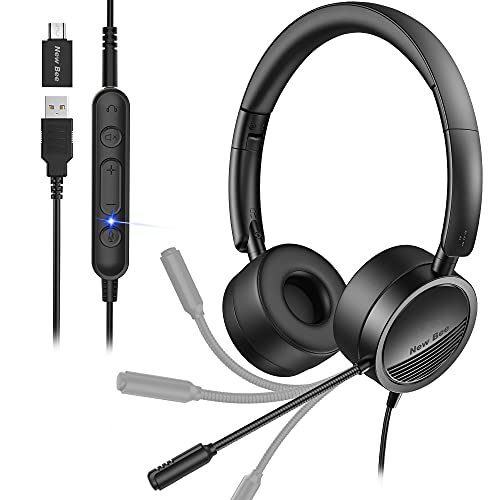 New bee Wireless Headset Bluetooth Headset with Noise Cancelling Microphone 20hrs Talk time & Mute Button for Work/PC/Office/Zoom/Skype (Include USB Dongle) (H360-black)