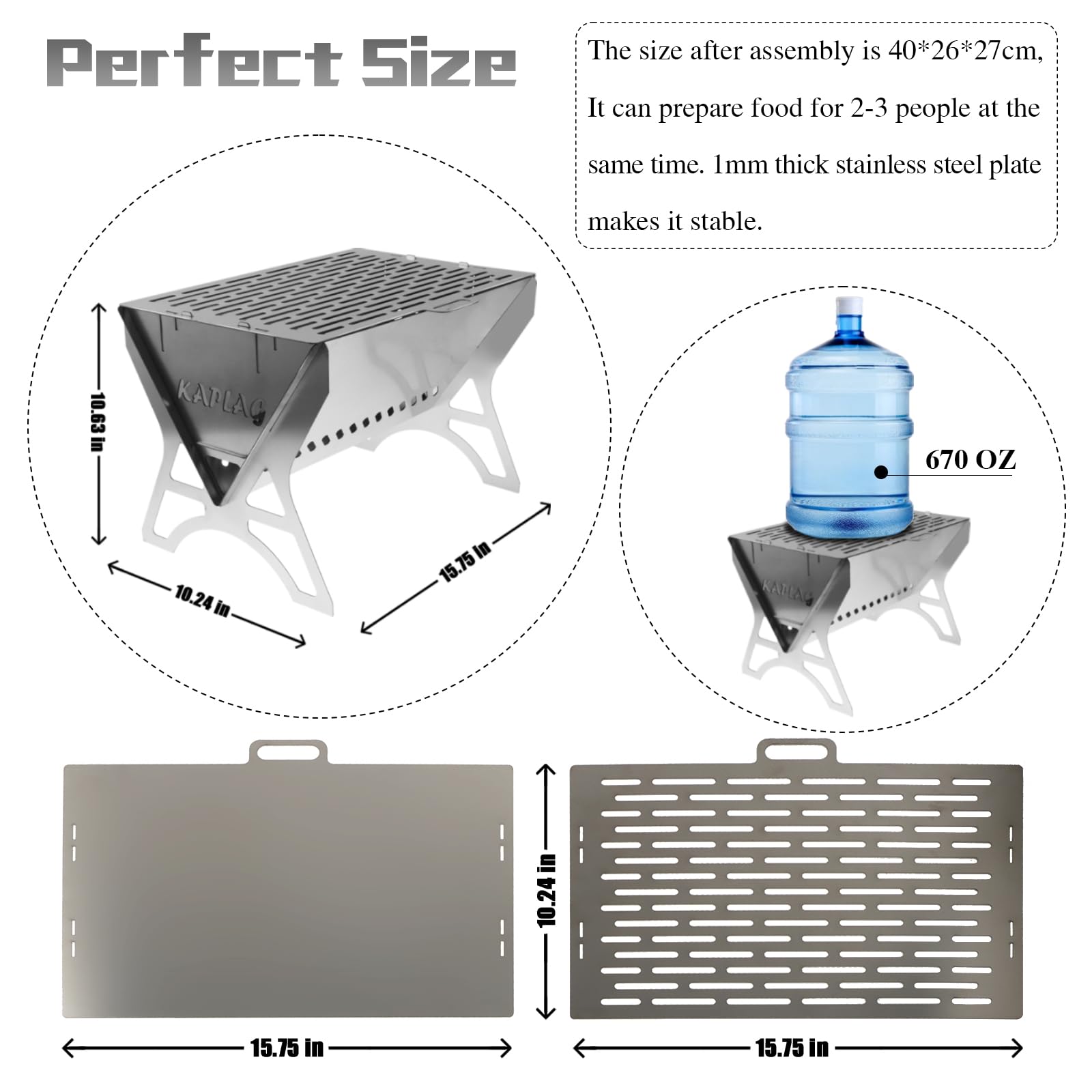 KPALAG Big Size Detachable Charcoal Grill, Portable BBQ Grill, Foldable Camping Fire Grill,Heavy Duty Outdoor Grill Smoker, Fire Pit for Camping, Outdoor Heating, and Picnic With Carry Bag