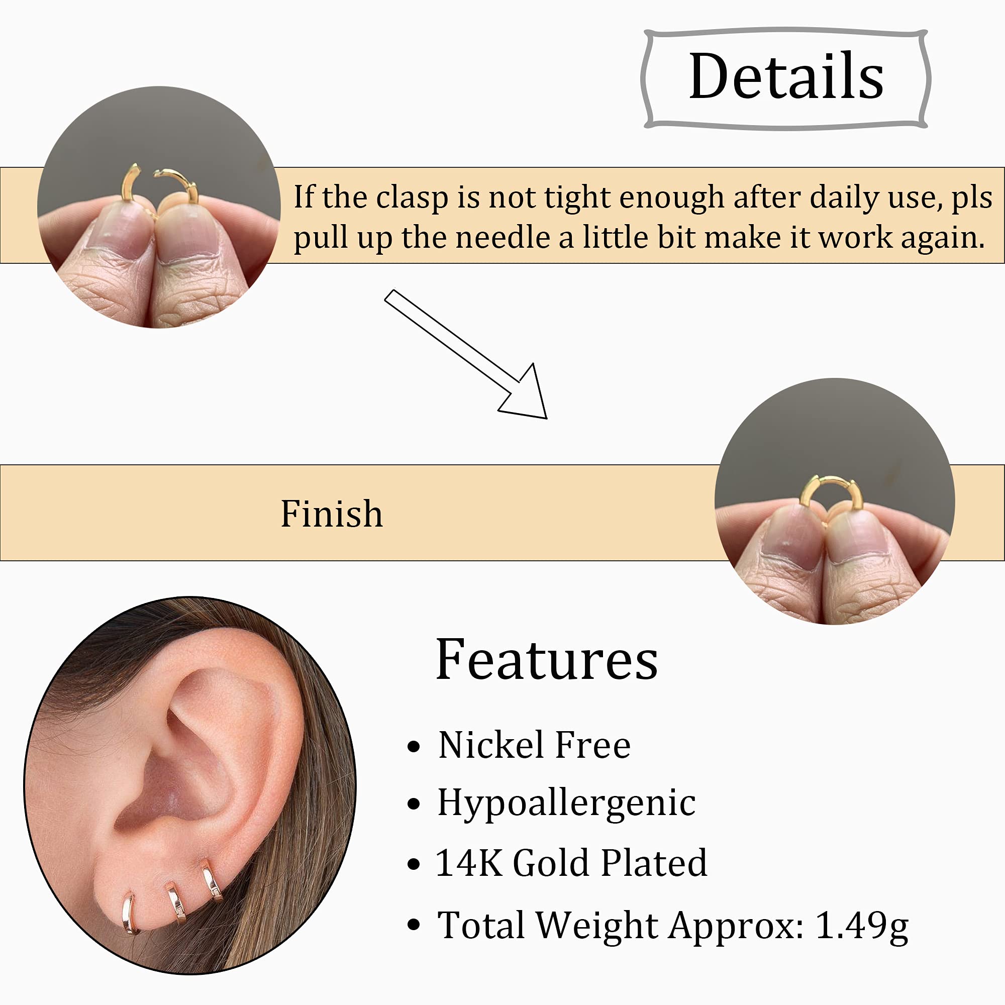 micuco Small Gold Hoop Earrings for Women 14K Gold Plated Huggie Hoop Earrings 8mm