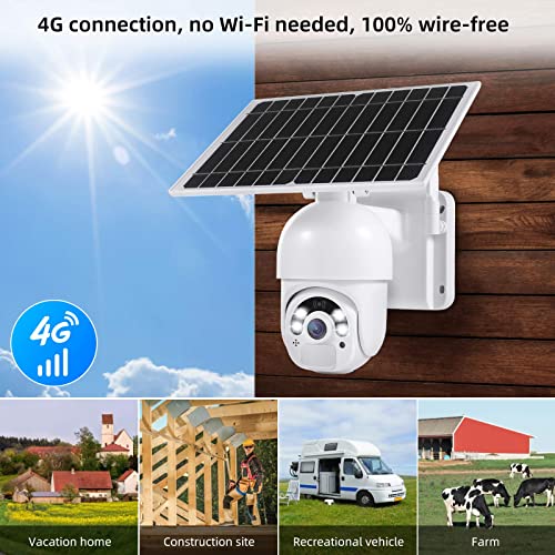 Yeoman 4G LTE Cellular Security Camera Outdoor, Wireless 2K Video Trail Cam, Pan Tilt 360°View, PIR Spotlight Color Night Vision, Solar Battery Powered, No Wi-Fi, SIM Card Included