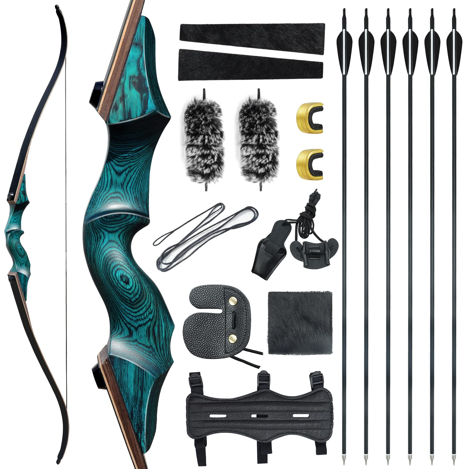 OBTOUTDOOR Black Hunter Original Recurve Bows Bow and Arrow for Adults Hunting Bow Archery Bow 60" 20-60lbs Right Hand Wooden Riser with Mixed Carbon Arrows for Shooting Hunting Competition (20lbs)