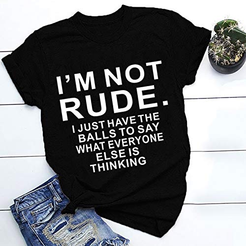 Short Sleeve Shirts for Womens Tops Casual Summer Clothes Juniors Pullover Funny Text Printed T-Shirt Tees Black