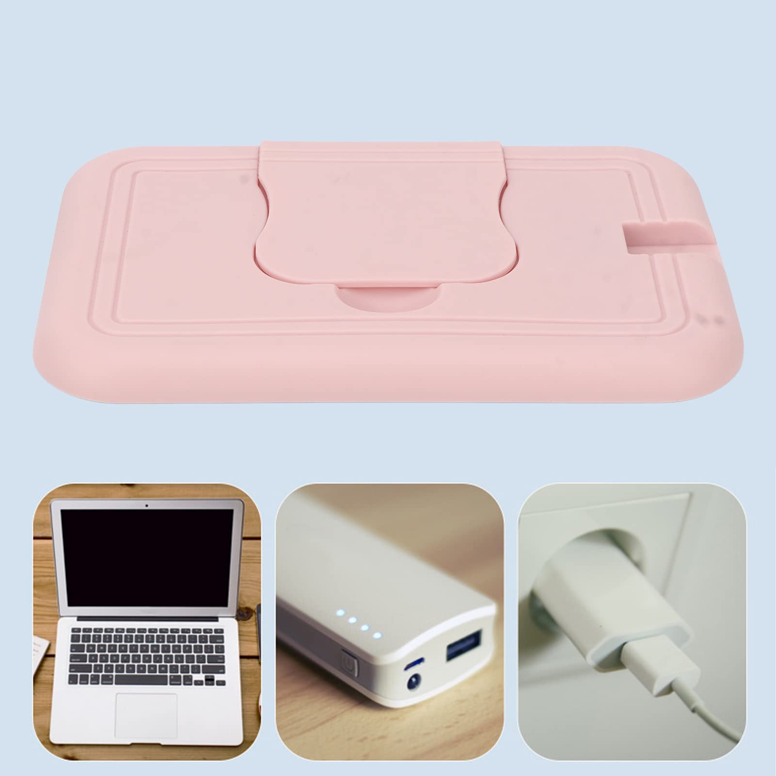 Wipes Warmer Wipes Dispenser Baby Wipes Warmer Portable Thermostat Temperature USB Fast Heating Warmer Wipes for Car Use(Pink)