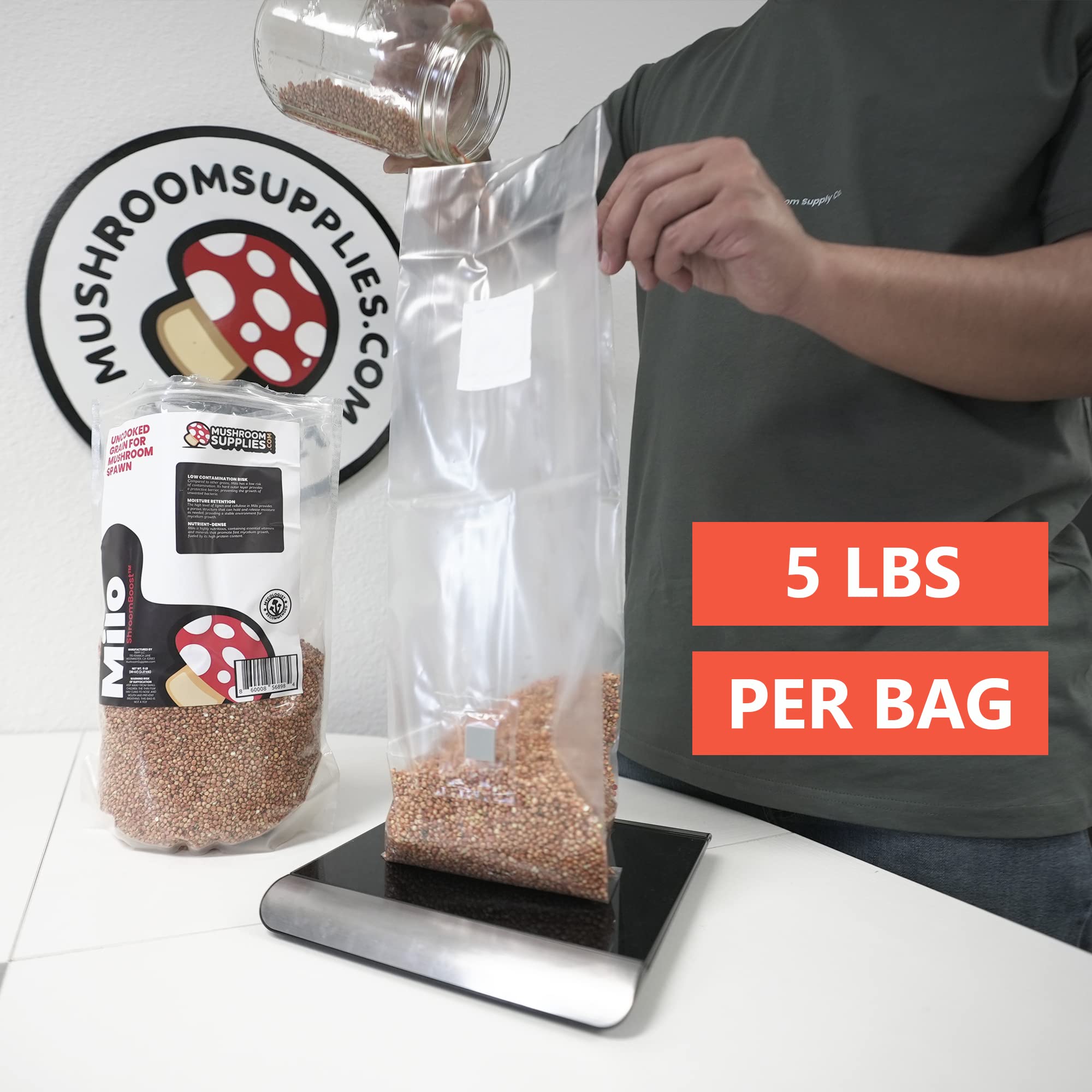 MushroomSupplies.com Non-Sterilized Milo for Mushroom Growing - ShroomBoost™ Uncooked Grain Spawn - Substrate & Monotub Solution - Perfect for DIY Mushroom Grow Kits & Spawn Bags - 5 LBS