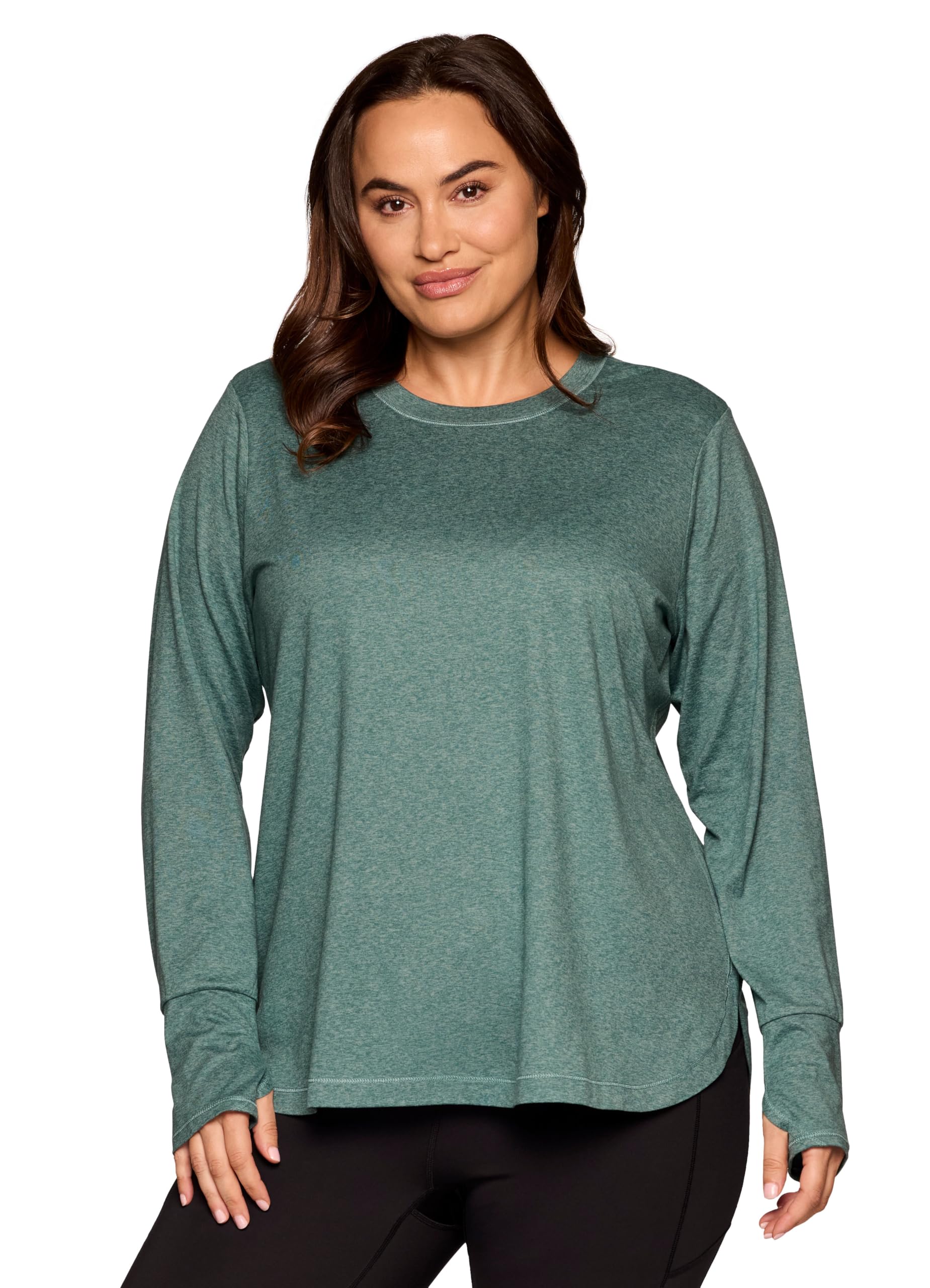 RBX Active Women's Plus Size Workout Top with Thumbholes, Buttery Soft Lightweight Long Sleeve T-Shirt Tunic Relaxed Fit Yoga Top F22 Periwinkle 3X