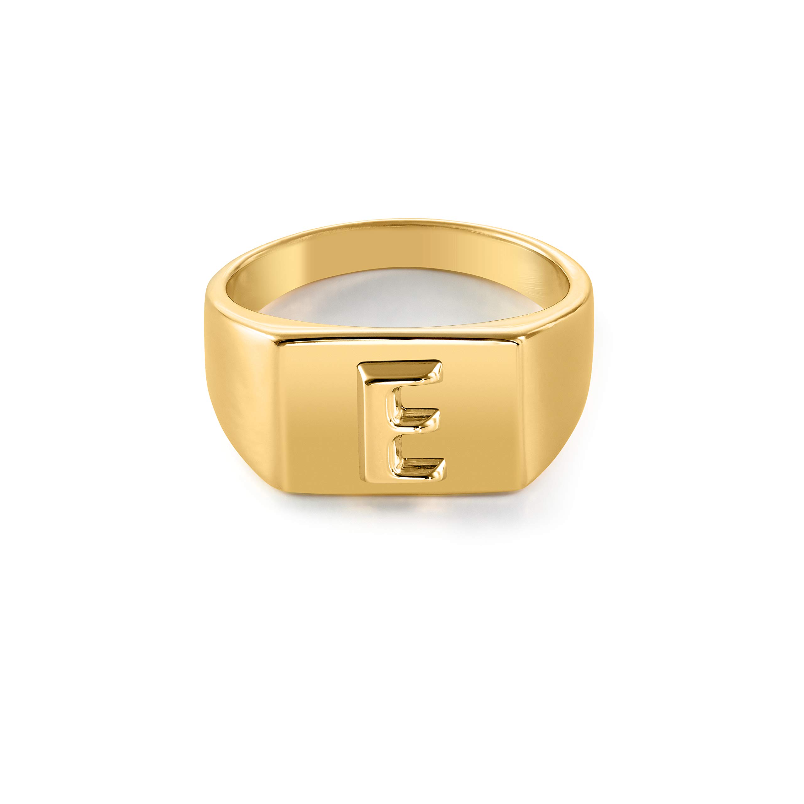 Oak&Luna Ayla Square Personalized Initial Signet Ring - Gold Plated Sterling Silver - Hand Made Custom Gift for her (18K Gold Plated Sterling Silver)