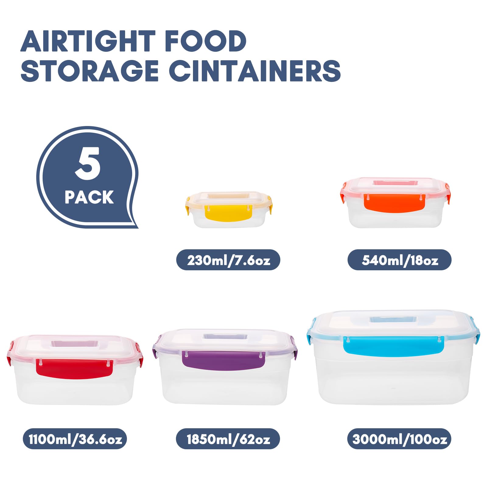 Moretoes 10pcs Food Storage Containers with Lids (5 Snap Lids & 5 Nestable Containers), Plastic Airtight Stackable Leakproof Freezer Storage Containers for Kitchen, Refrigerator Organization