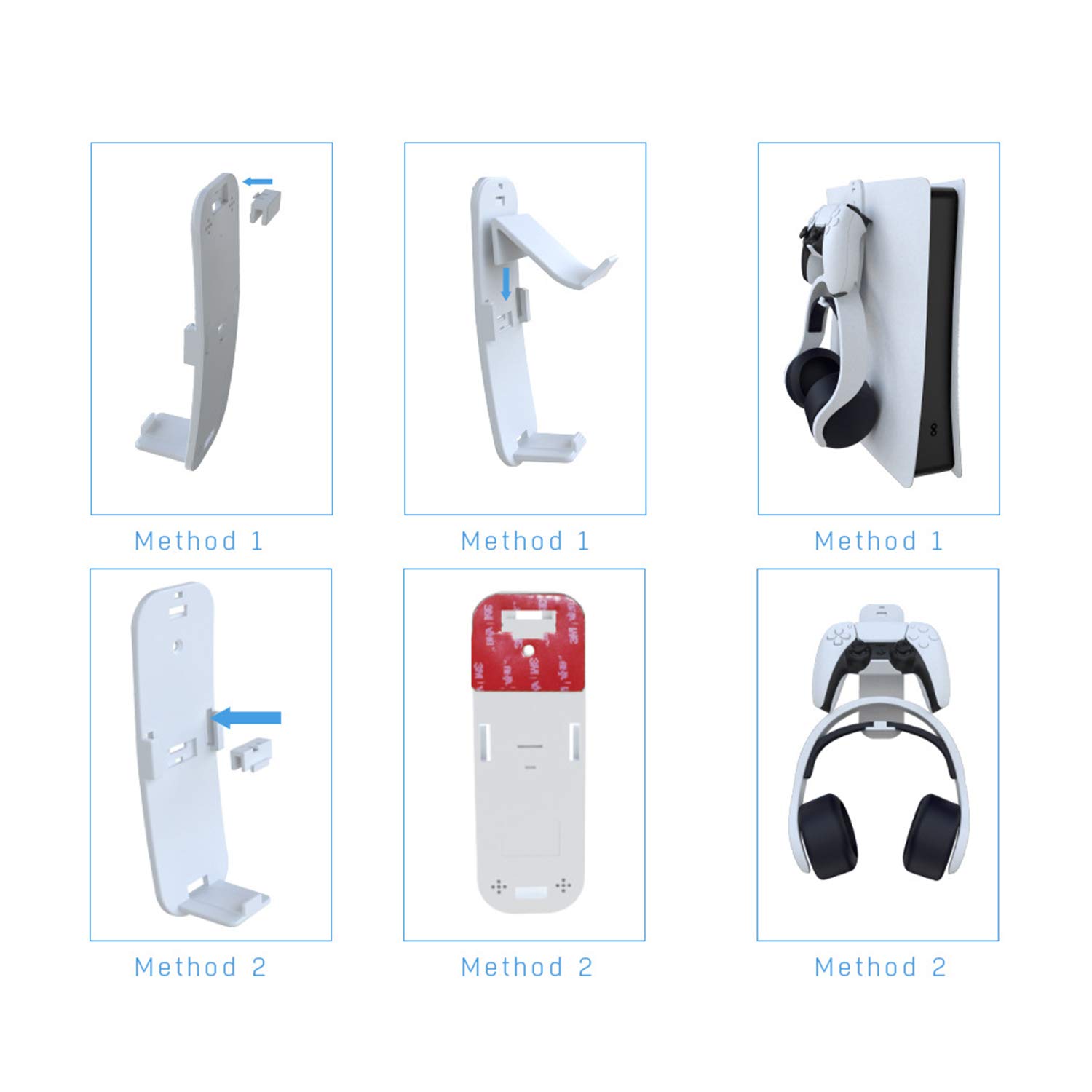 Mcbazel Controller and Headset Stand Wall Mount Hanger Holder for PS5/ PS4/ NS Switch/ Xbox One/ Xbox Series X&S/ PC/ Steam & More Game Controller and Headphone - White
