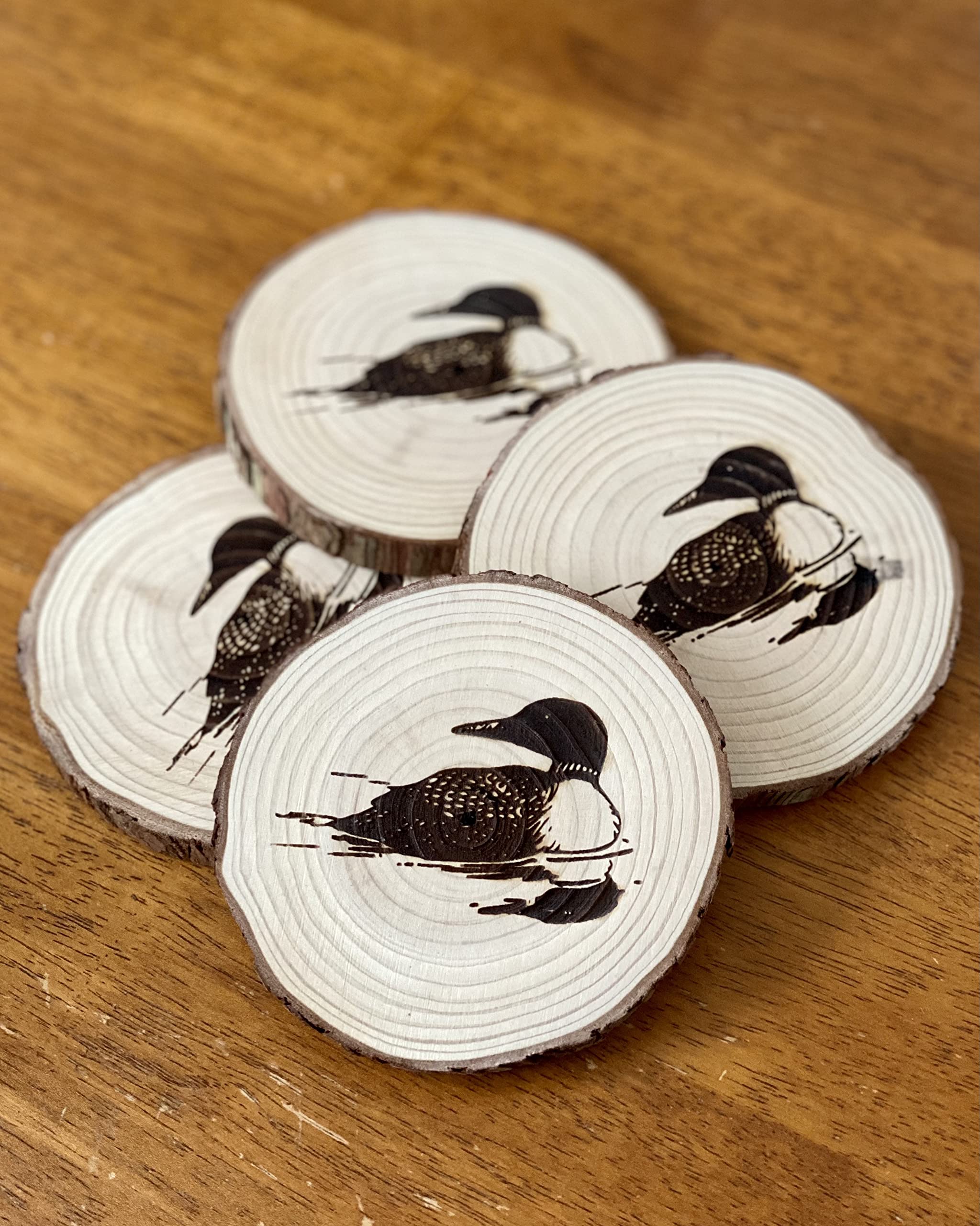 Loon Engraved Wood Coaster - Set of 4 - Perfect Gift for Wedding, Engagement, Anniversary, or Christmas