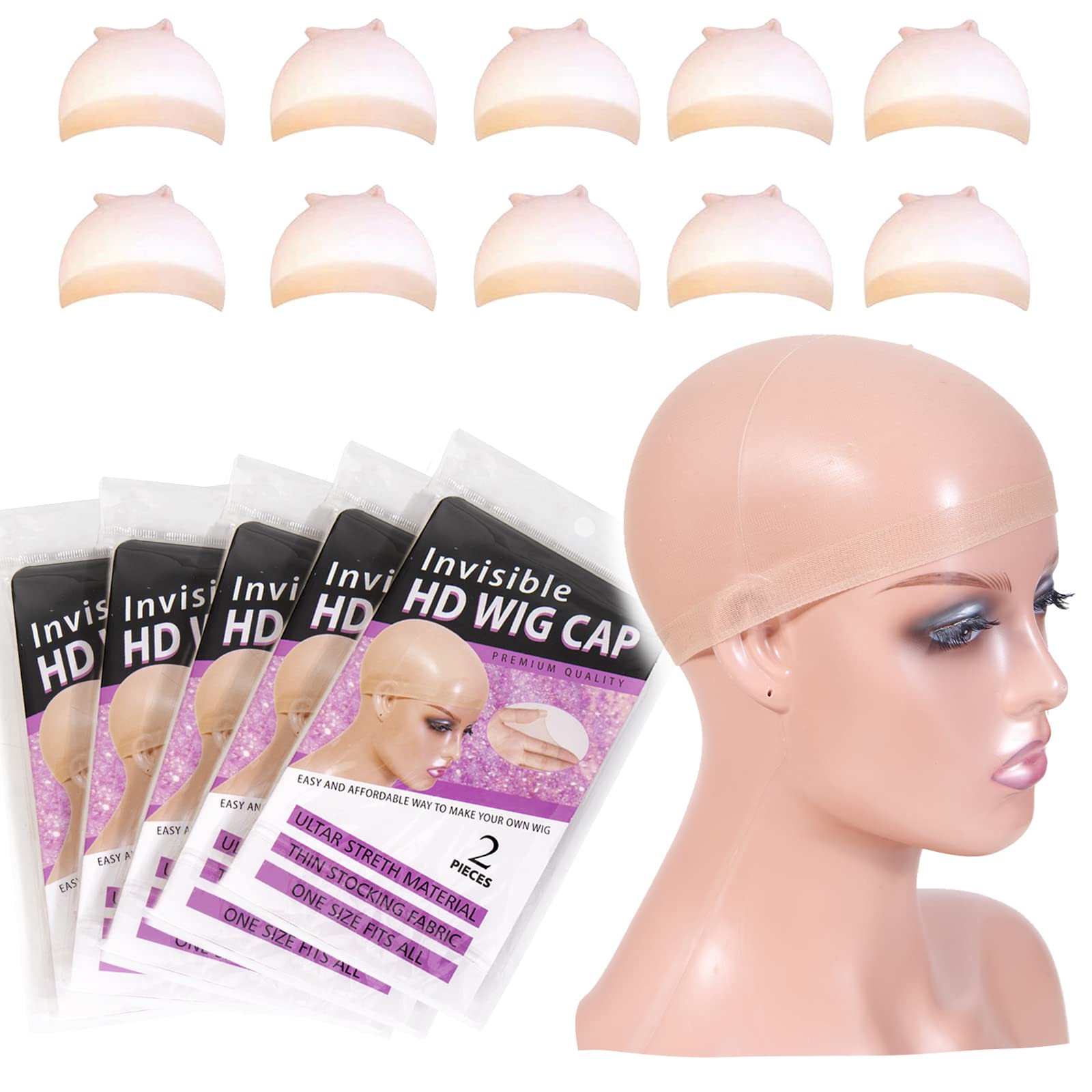 Tinashe HD Wig Caps for Women,HD Wig Cap for Lace Front Wig, Stocking Stretchy Wig Caps, Thin and Breathable Wig Caps for Cosplay, Stretchy Nylon Wig Caps for Women 10 pcs (5Pack/10PCS)
