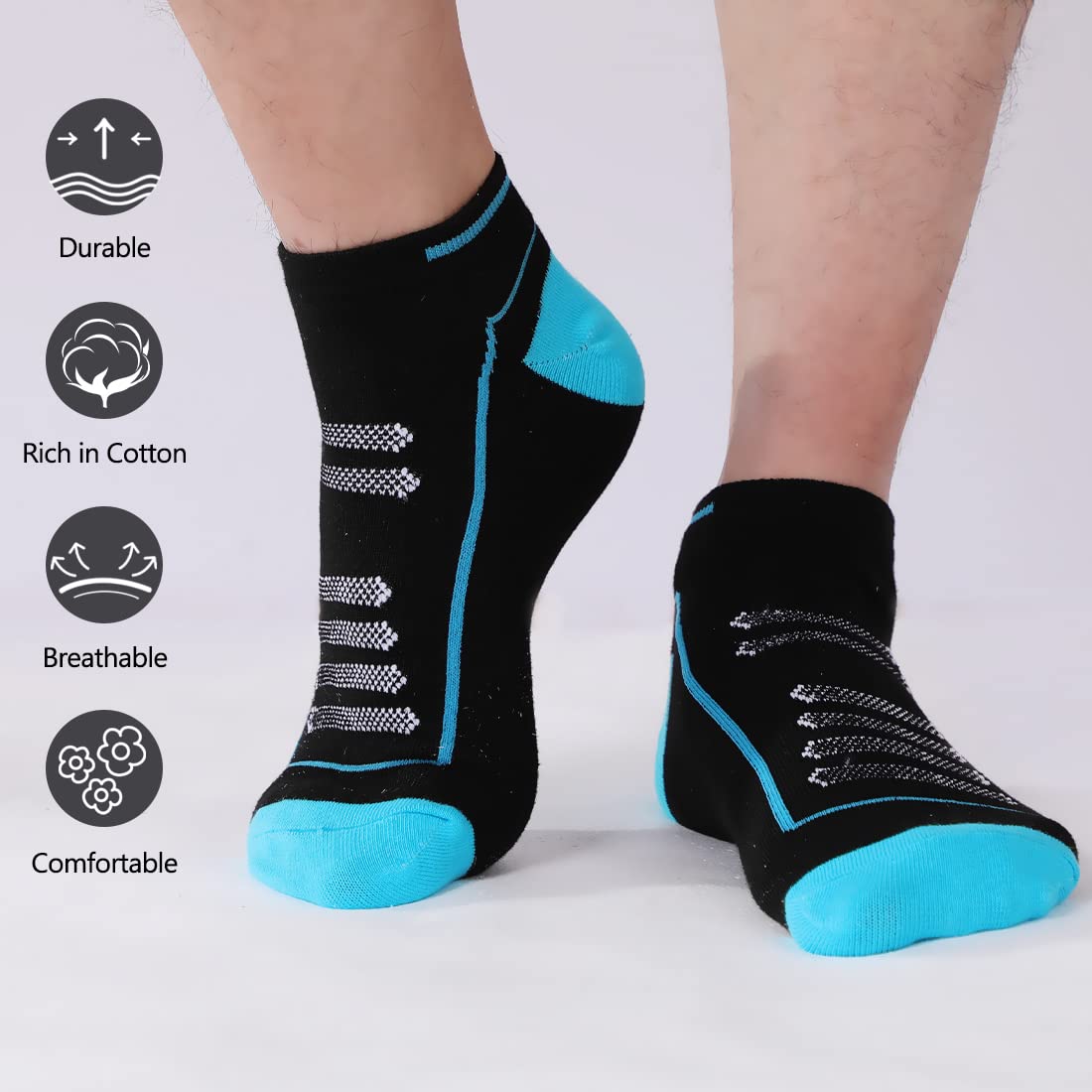 pureluca Men’s Athletic Socks Low Cut Running Socks Breathable Comfort for Sports 6 Pack Blue
