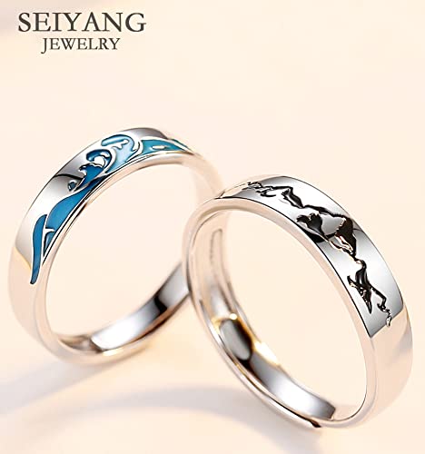 Ocean Wave Ring 925 Sterling Silver Adjustable Wave Ring for Women