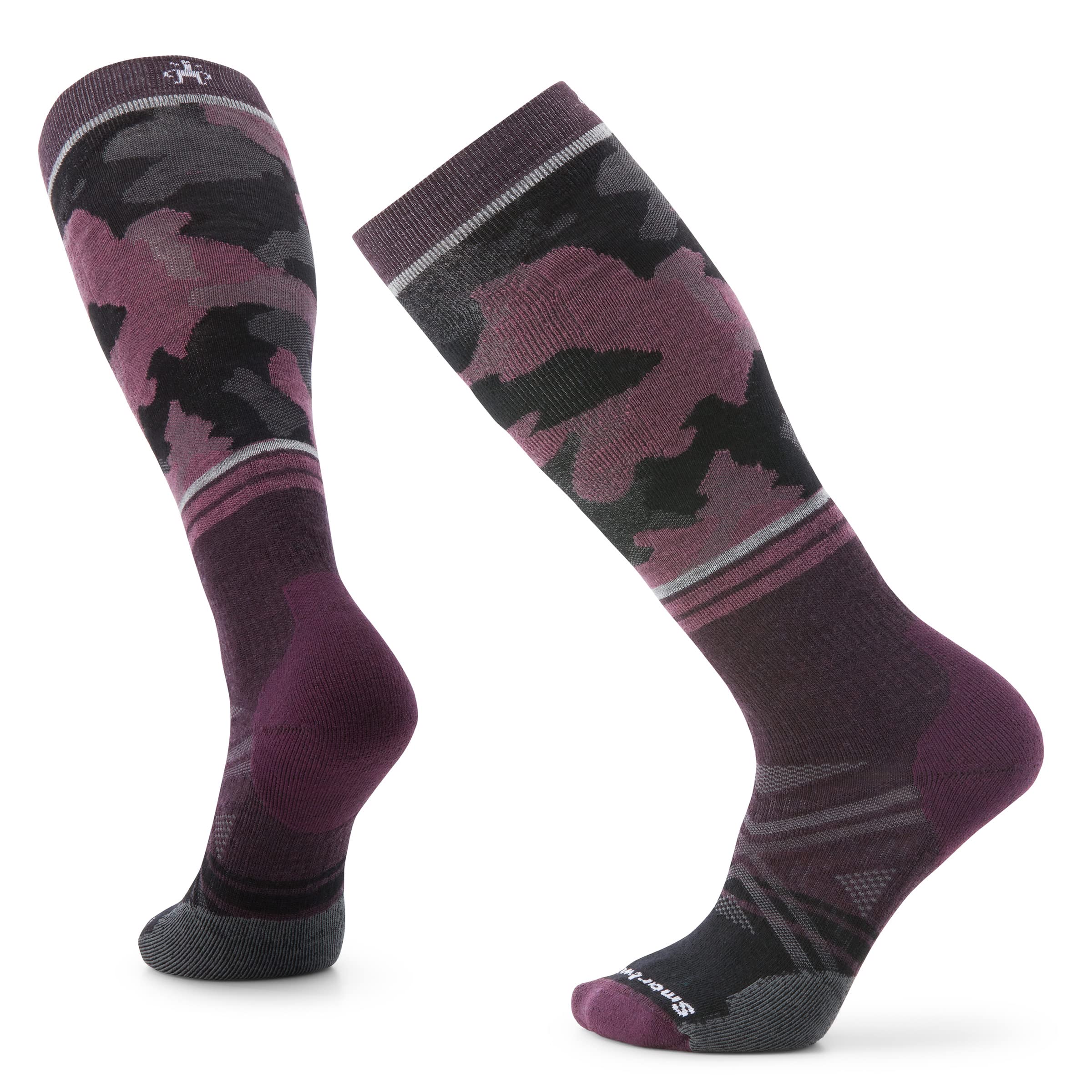 Smartwool Ski Camo Full Cushion Merino Wool Over The Calf Socks For Men and Women, Bordeaux, Medium