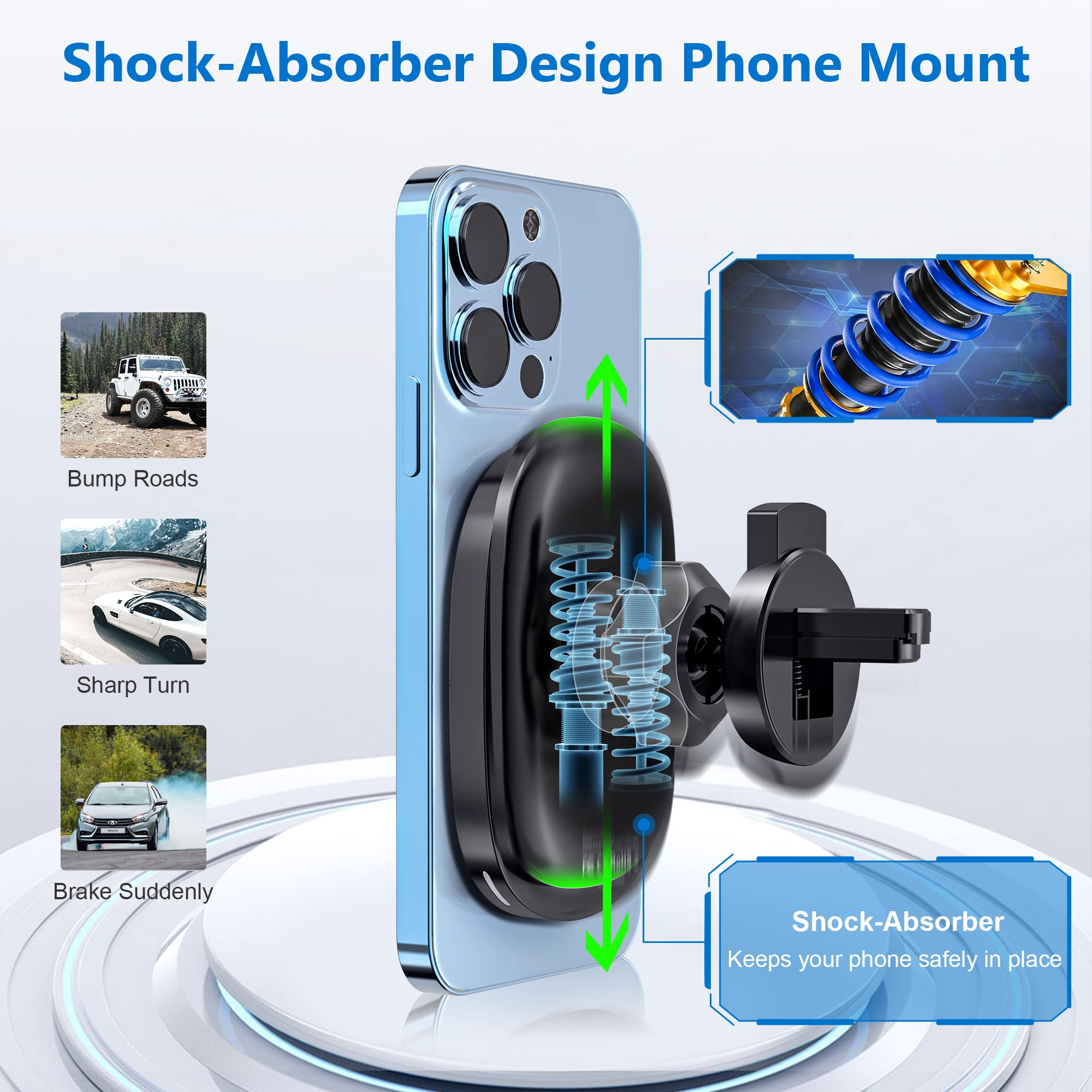 Wireless Car Charger for iPhone 14/13/12 Series with Shock-Absorbers