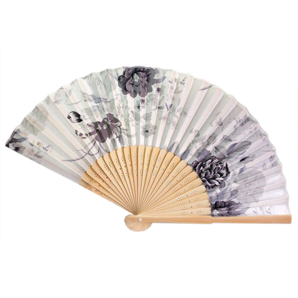 Konxxtt Vintage Bamboo Folding Fan Chinese Style Dance Party Hand Held Flower Fan Creative Pocket Gifts(C,21cm/8.2'')