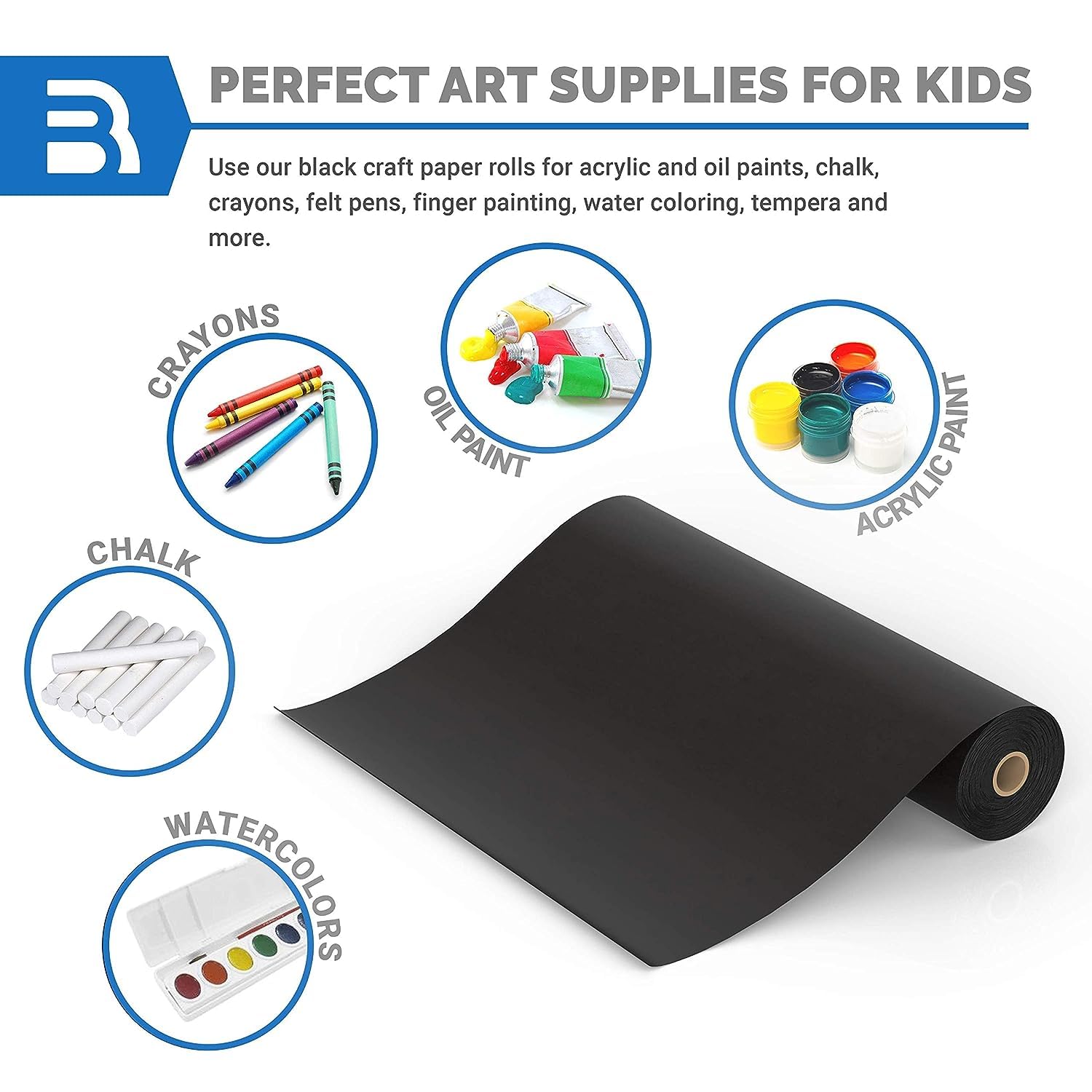 Kraft Paper Roll Sample Pack - 3 Pack of 18in x 75ft Brown, White and Black Rolls - Made in The USA - Ideal for Packing, Moving, Gift Wrapping, Postal, Wall Art, Crafts, Bulletin Boards, Table Runners