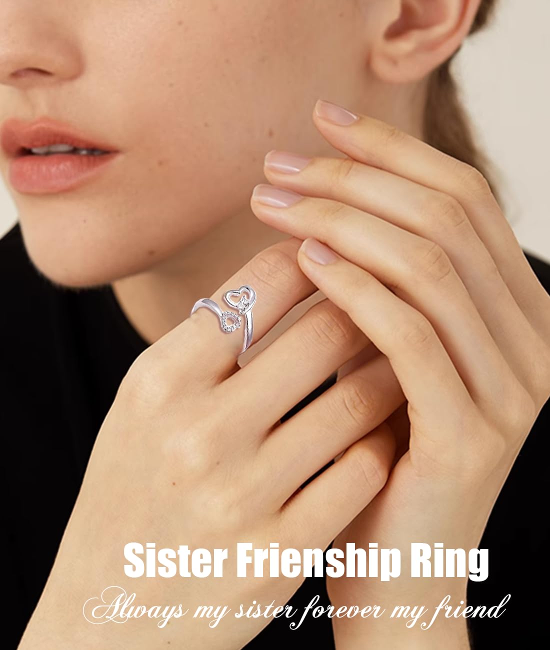 Ladytree Sterling Silver Always My Sister Forever My Friend Double Heart Ring Size 8