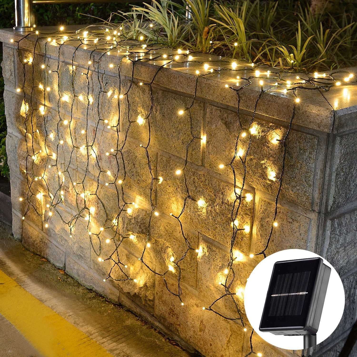 Moor Dual Powered - Solar + USB Plug in - 72ft 200 LED Fairy Lights Waterproof Decorative Fairy String Lights for Garden, Patio, Home, Wedding, Party, Christmas (Dual Powered, WarmWhite-1Pack)