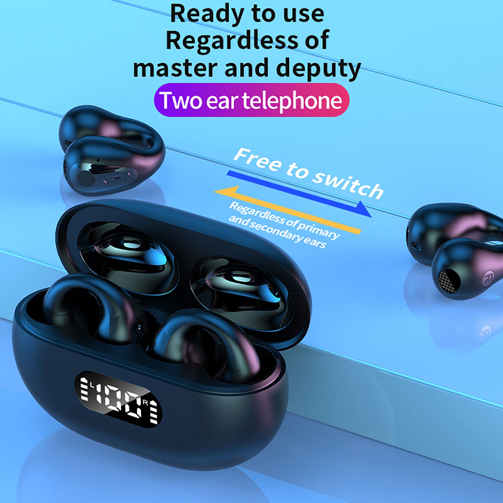 Wireless Ear Clip Bone Conduction Headphones Bluetooth Waterproof Mini Sports Running Earring Open Earbuds