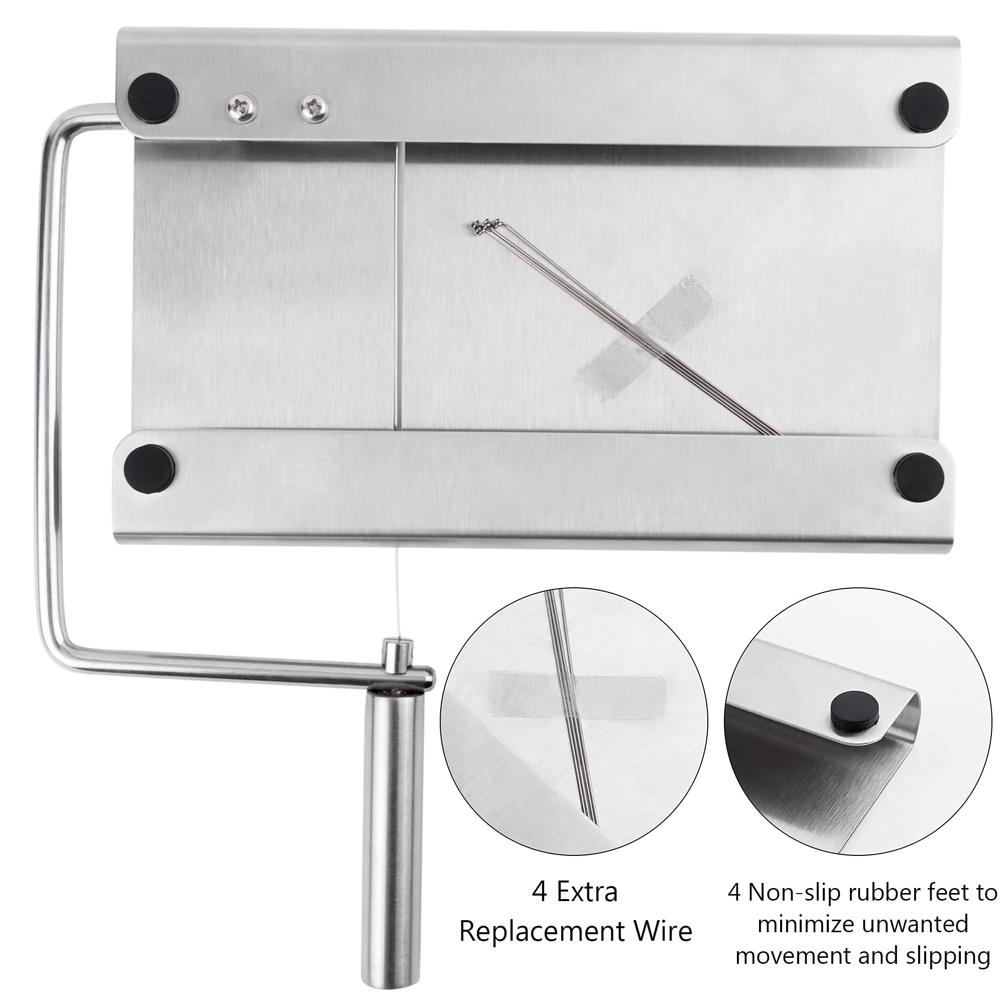 PL ZMPWLQ Cheese-Slicers with Wire, Cheese Slicer Stainless Steel with 4 Replacement Wires Cheese Cutters Accurate Size Scale,Wire Cheese Slicer for Soft Cheese, Cheese Cutter Wire Cheese Slicer