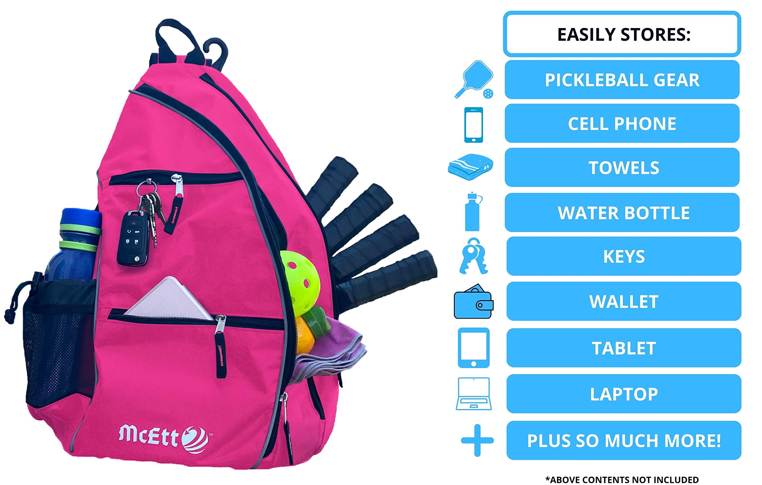 McEtt Pickleball Sling Bag – Adjustable Crossbody Backpack for Women Men – Holds Pickleballs, Paddles, Water Bottle, Gear