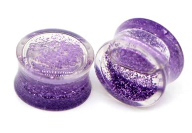 Pierced Republic Purple Glitter Ear Gauges - Pair of Double Flared Acrylic Ear Plugs - 6 Size Options (5/8" (16mm))