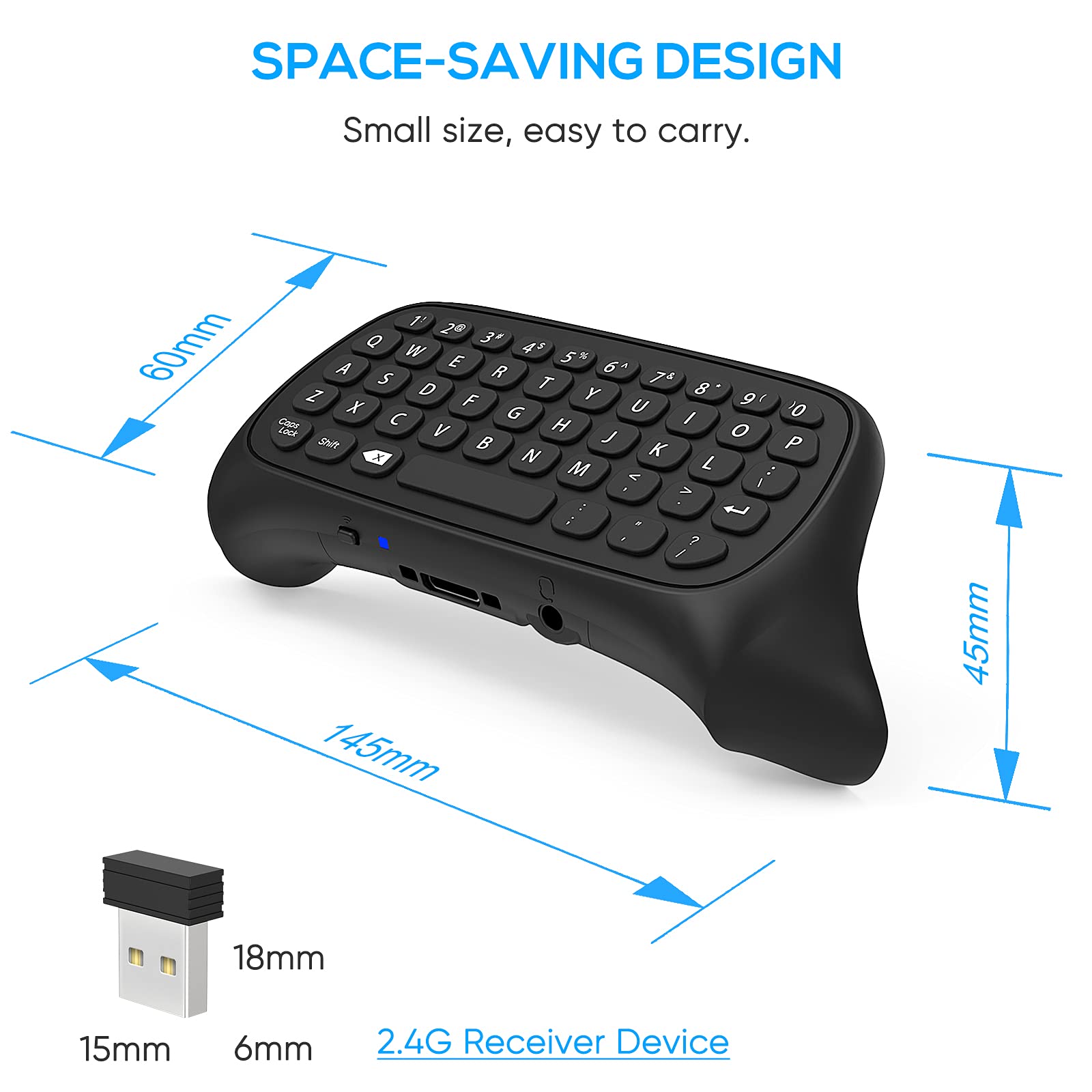 Mini Wireless Keyboard Chatpad Compatible with Xbox Series X/S Controller, 2.4G Receiver Gamepad Keypad Accessories Compatible with Xbox One, One S & Series X/S for Messaging & Game Live Chat - Black