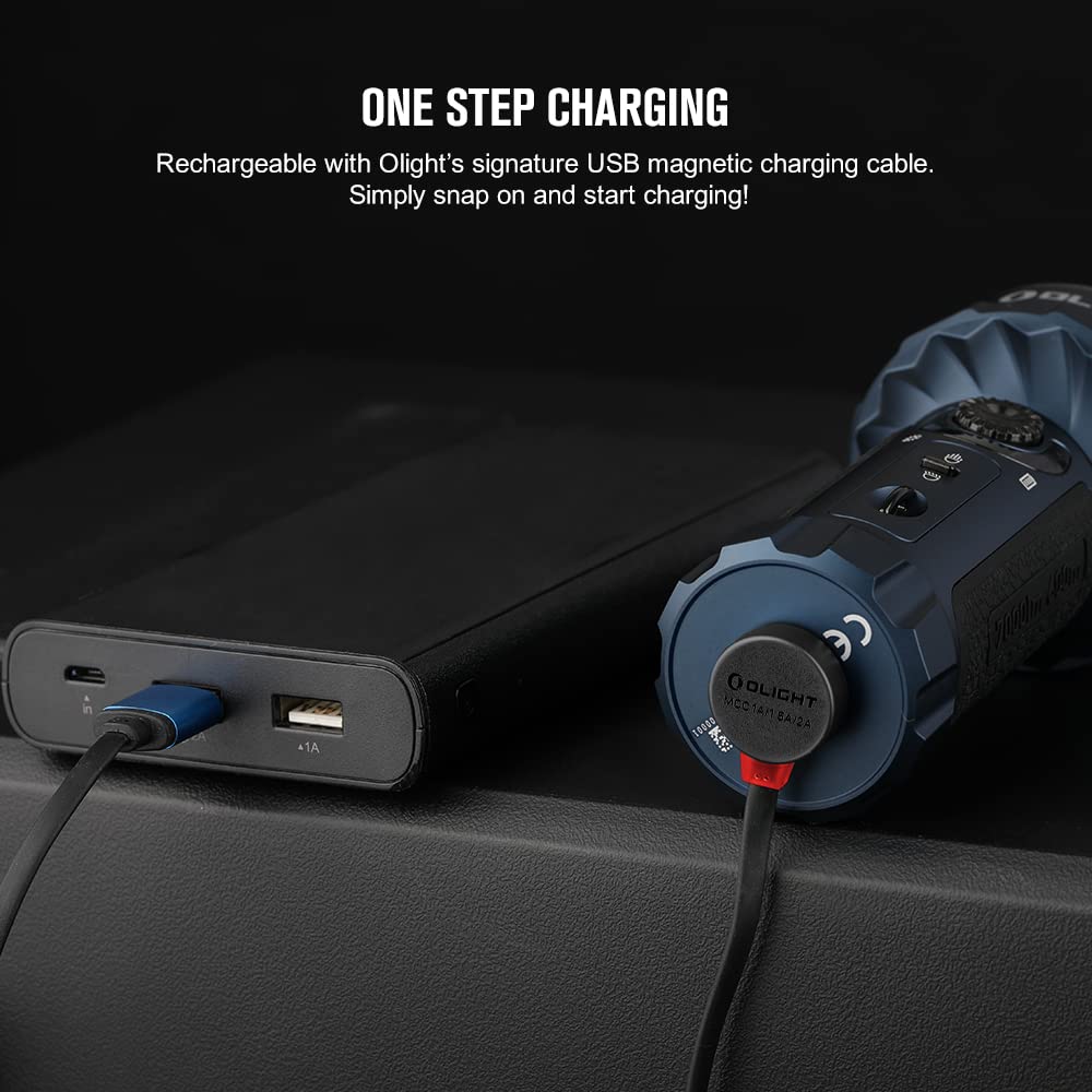 OLIGHT Marauder Mini 7,000 Lumens Bright Flashlight with 600 Meters Beam Distance, Powerful RGB Flashights, Magnetic Rechargeable Lights for Outdoors Work, Hunting, and Searching (Midnight Blue)
