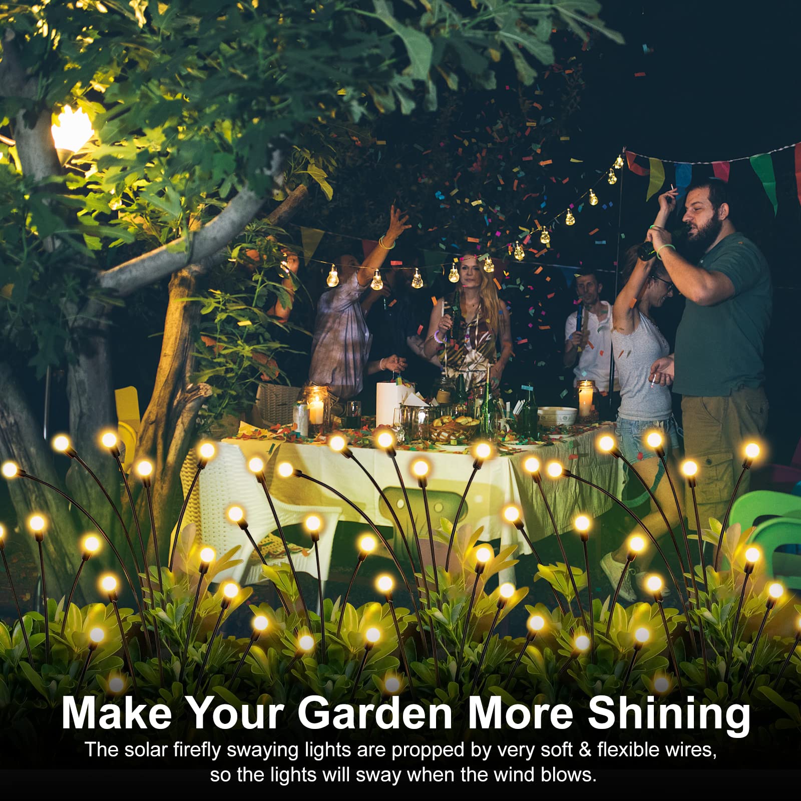 KTEBO 2 Pack Solar Firefly Garden Lights Decor, Solar Outdoor Lights, IP65 Windproof and Rainproof Yard lights, Front Patio Porch Decor, Yard Decorations Outdoor - Warm White 2 * 8 LED