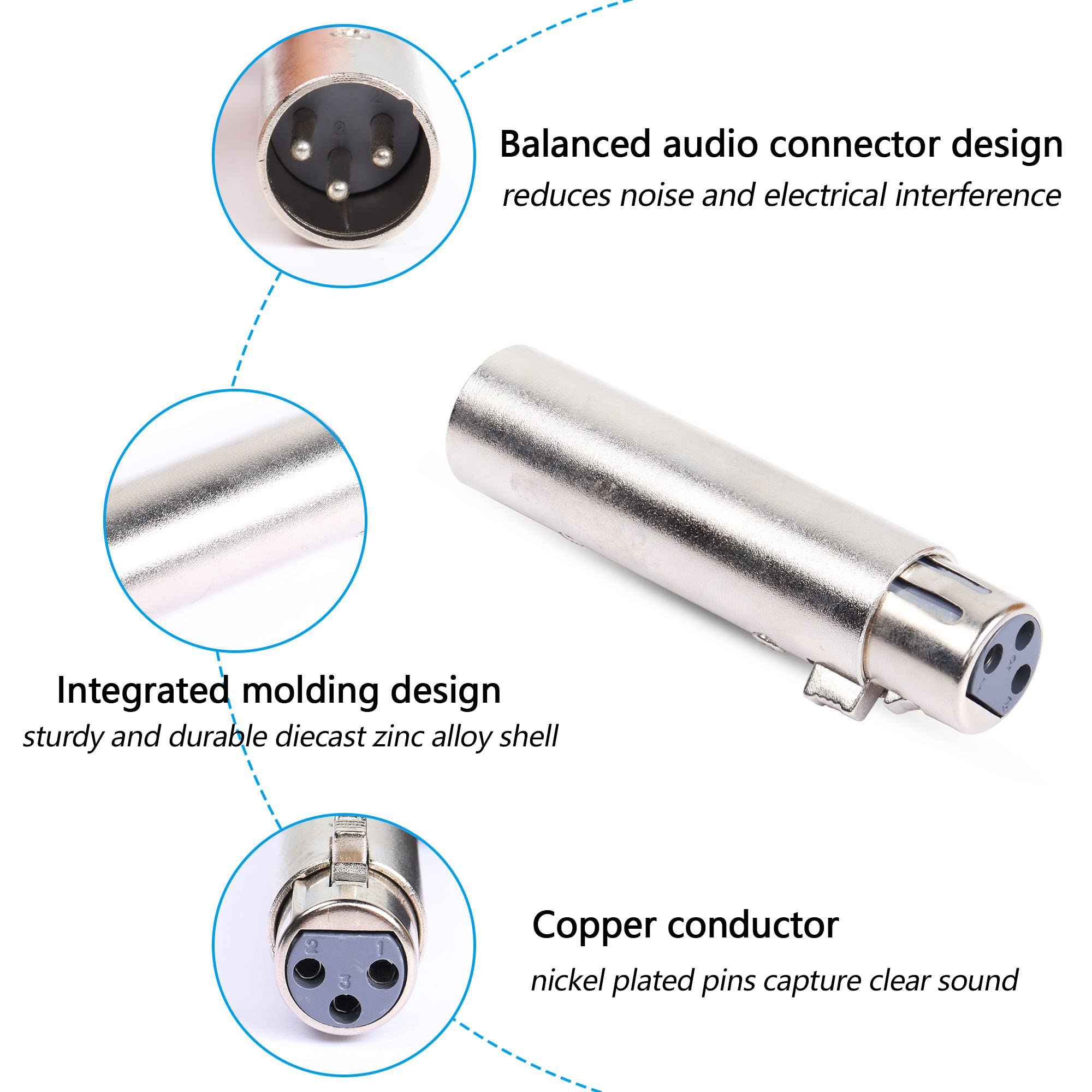 PNGKNYOCN XLR Male to Female Adapter,3 Pin XLR Audio Microphone Cable Extension Adapter Connector(2-pack)