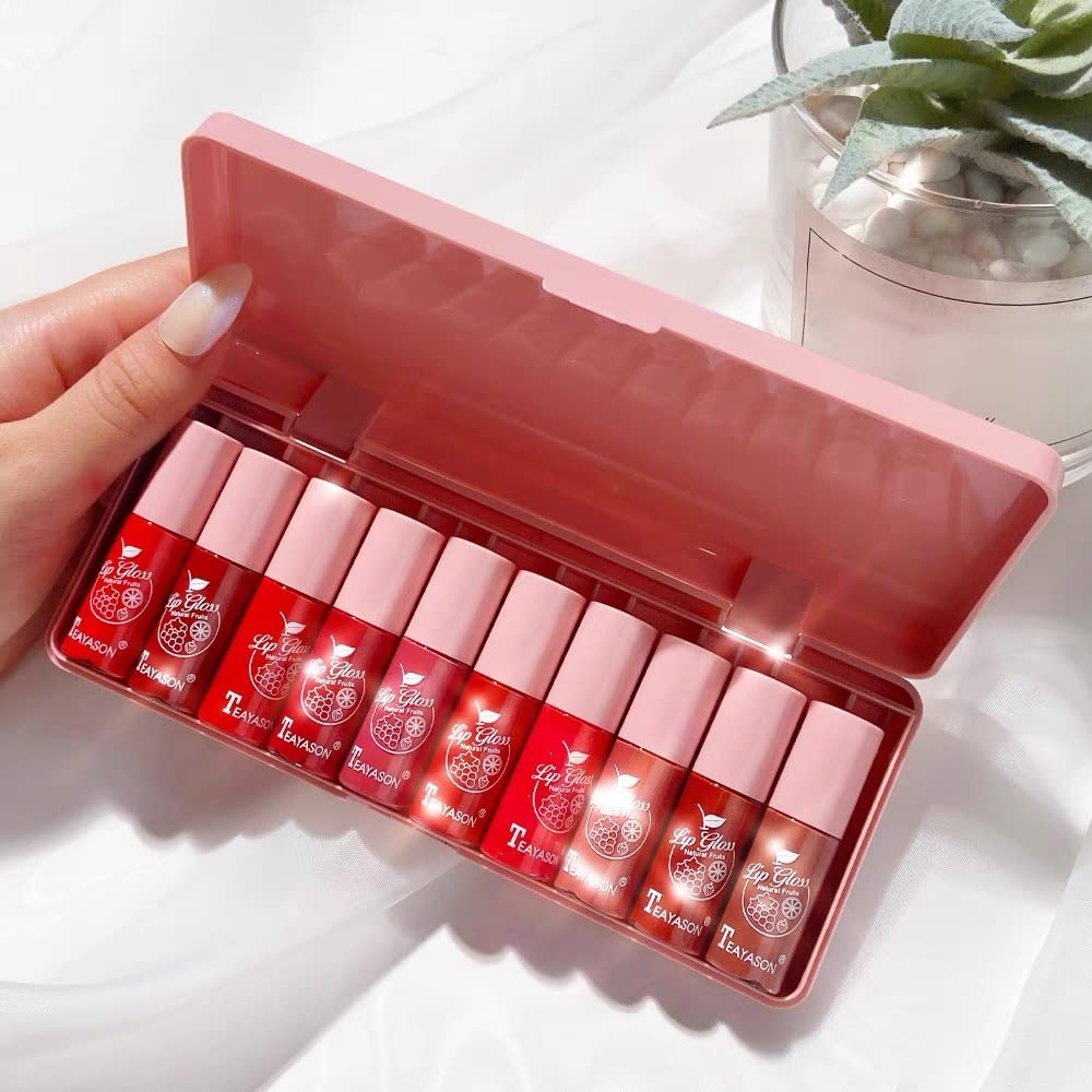 YIXIXI Korean Makeup Glitter Clear Llip Gloss Oil Set 10-Color Long Lasting Waterproof Lip Glaze Kit