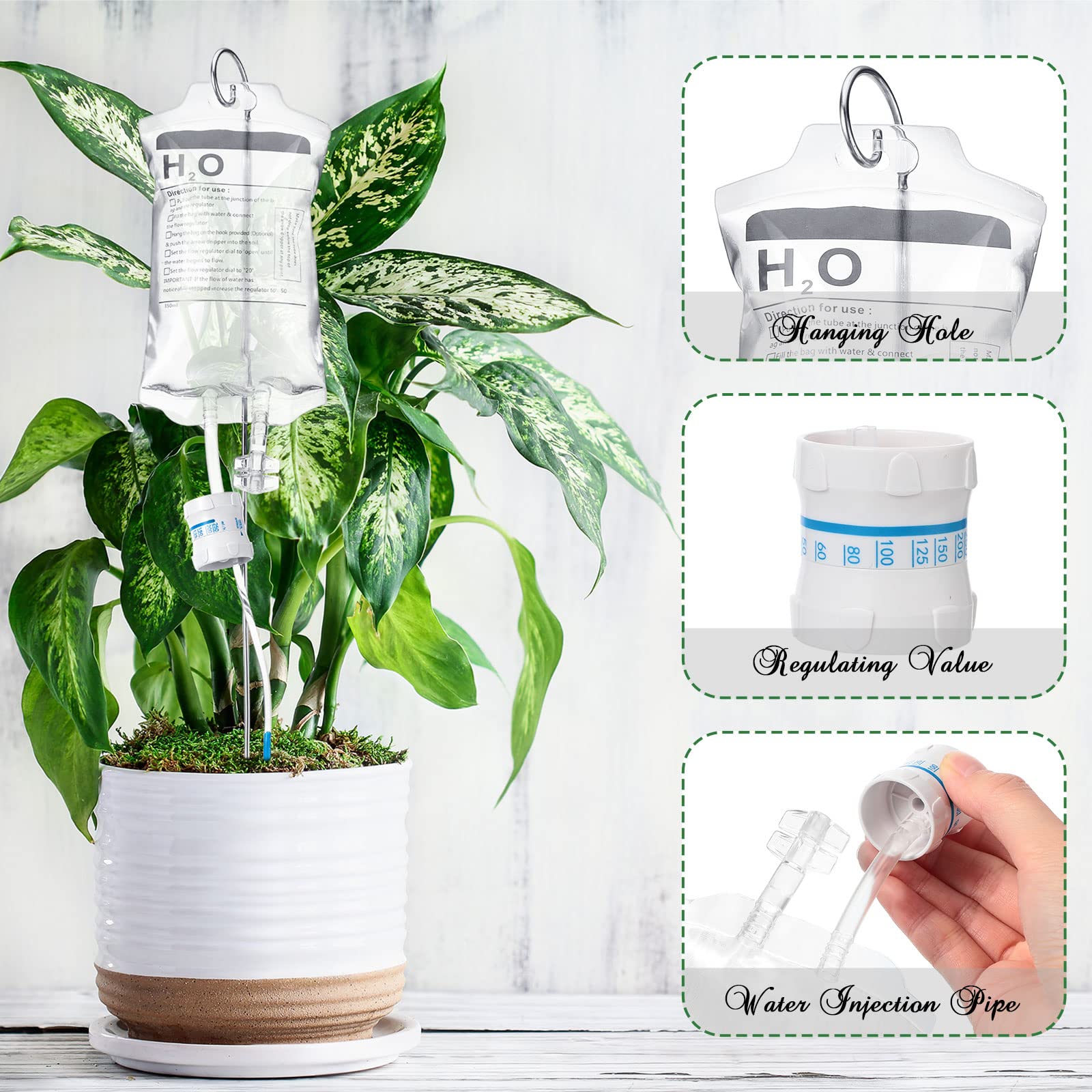 Yinder 10 Piece Plant Drip Feeder with Metal Support, 350ml Capacity, Self Watering System, Indoor Outdoor Use