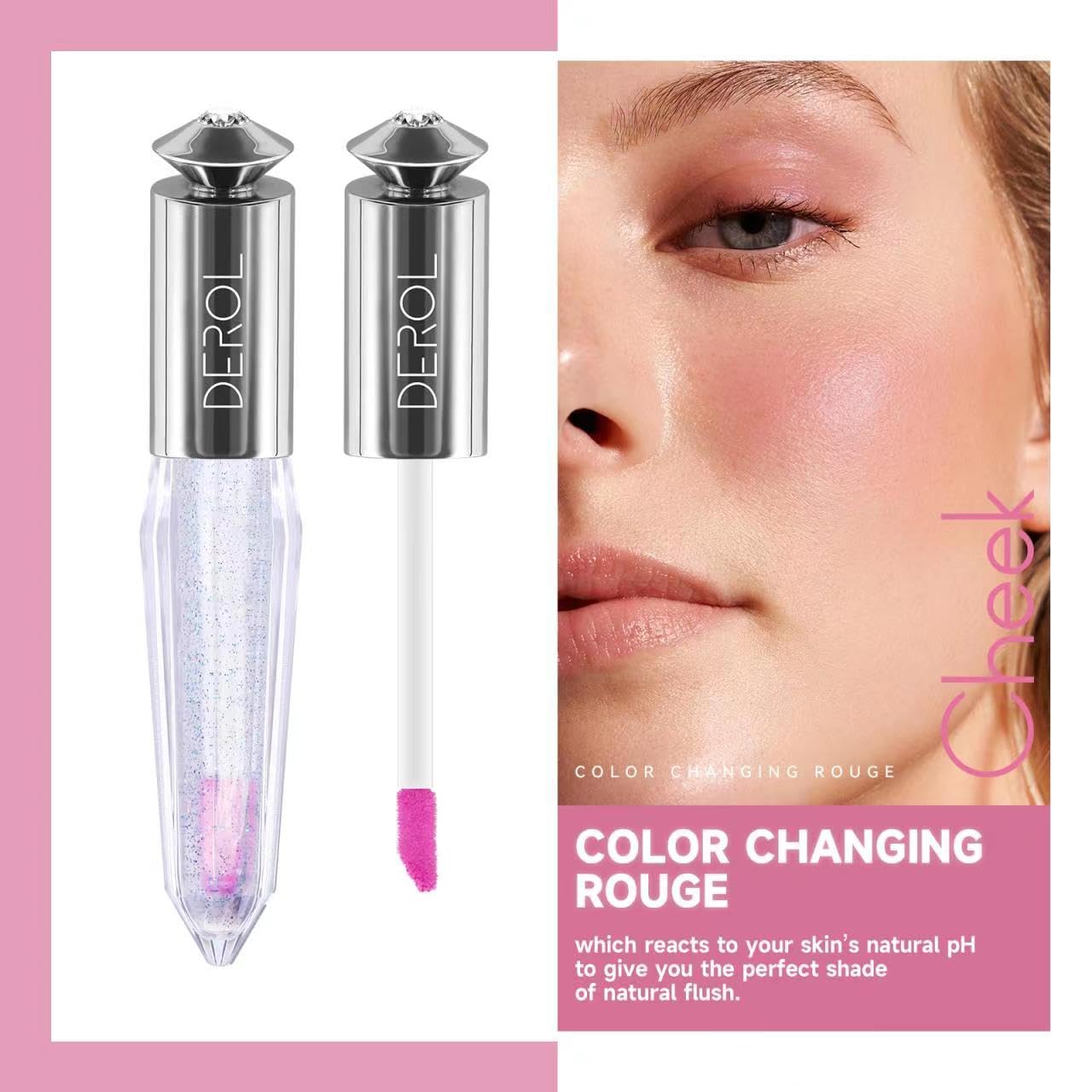 NewBang Moisturizing Blush Rouge Color Changing Liquid Blush Oil for Cheek and Lips Tint Rubor Lip Gloss Multi Use Transparent Magic Ph Blusher Clear Blusher Gel Waterproof Glossy Shiny Finish Makeup