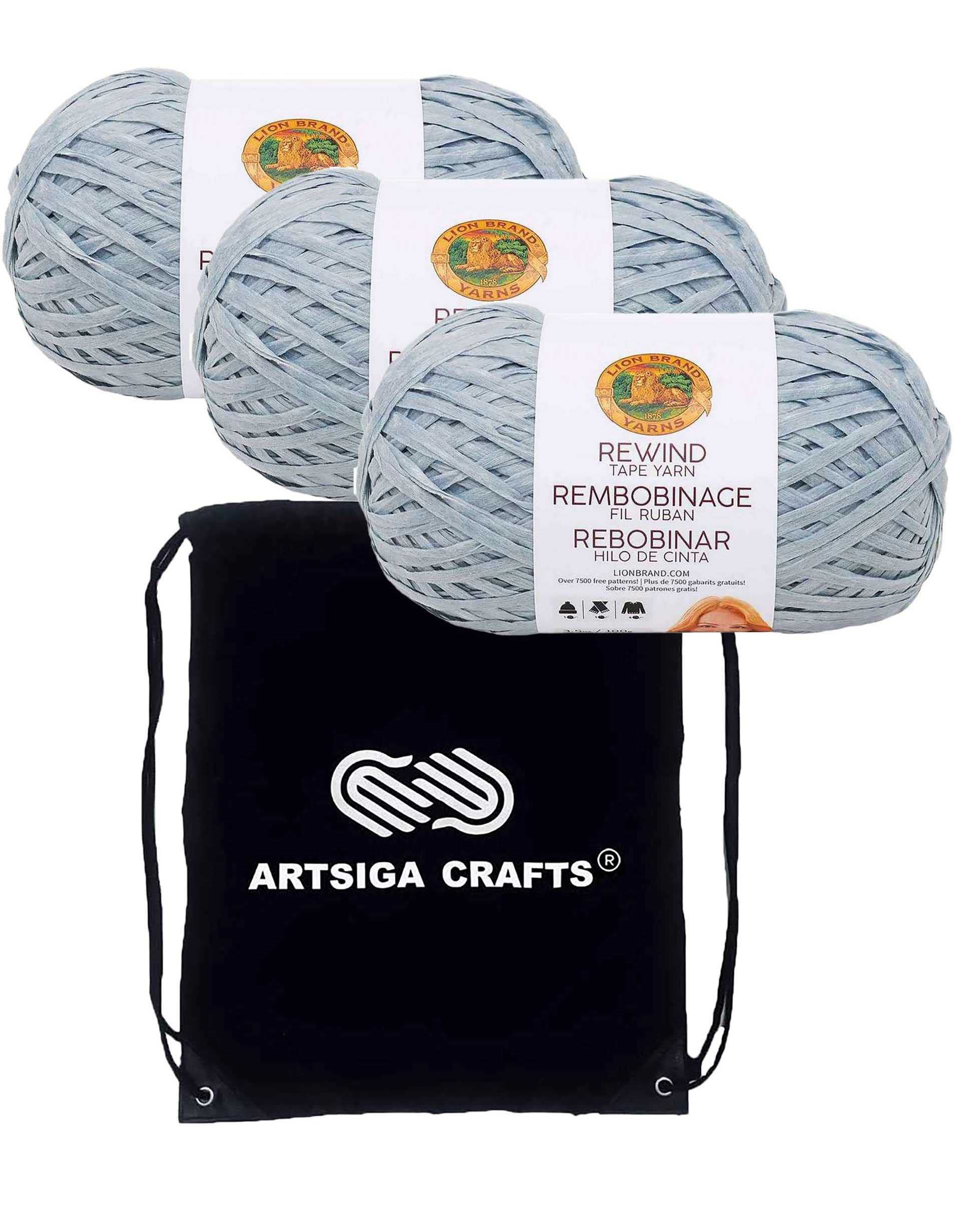 Lion Brand Rewind Willow 523-124 (3-Skeins - Same Dye Lot) Chunky Bulky #5 Polyester, Viscose Yarn for Crocheting and Knitting - Bundle with 1 Artsiga Crafts Project Bag