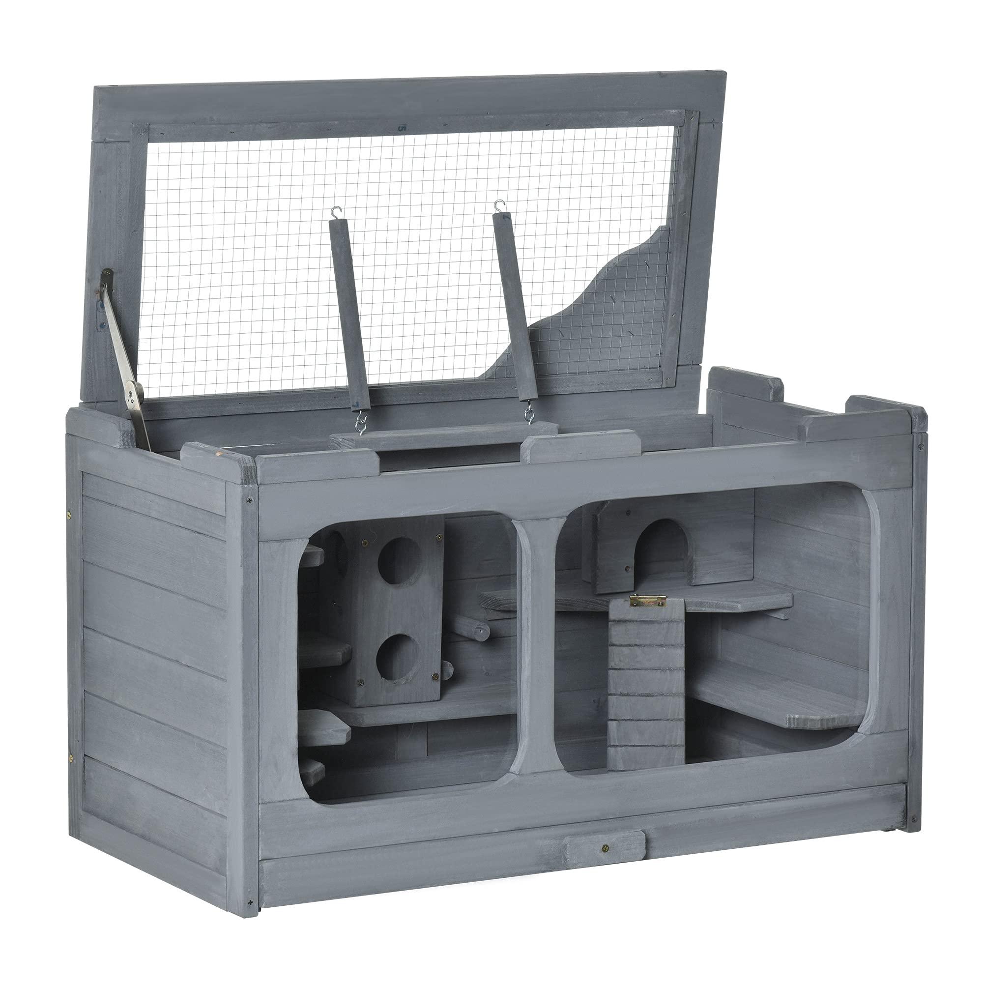 PawHut Wooden Extra Large Hamster Cage with Swings, Small Animal Cage and Habitat with Jumping Platforms, Hamster Habitat, Rats, Mice, Pull-Out Tray