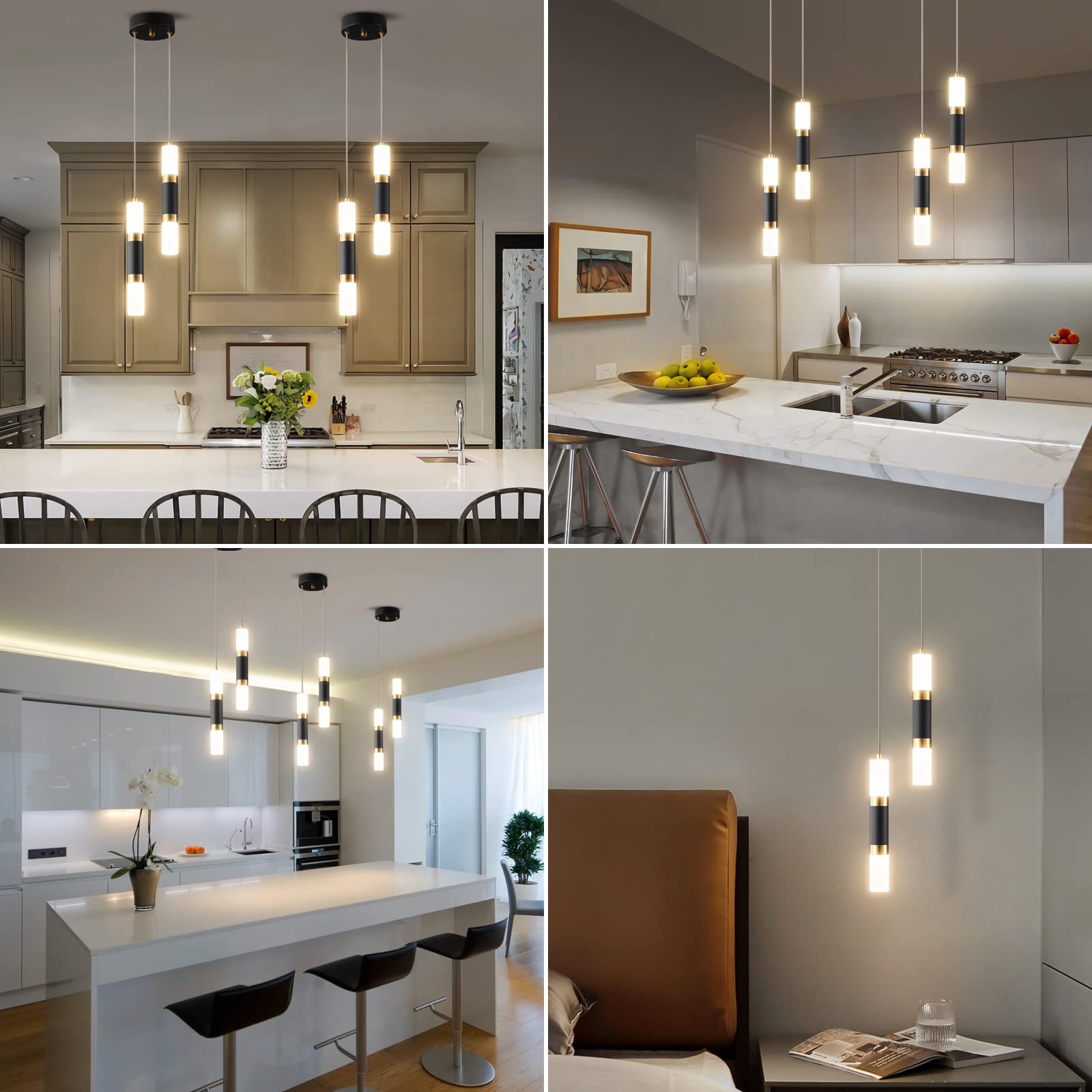 LIANGMH 2-Light Modern Kitchen Island Dimmable LED Modern Black Gold Mini Pendant Light, Bedroom Bedside Table Black Small Pendant Light