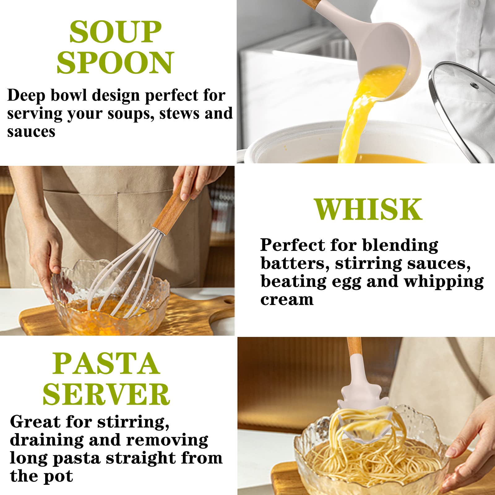 Kitchen Cooking Utensil Set, Fungun 35 pcs Cooking Utensils - Nonstick Kitchen Utensils Cookware Set Spatula Set -Kitchen Gadgets Utensils Set, Kitchen Tools Gift-khaki