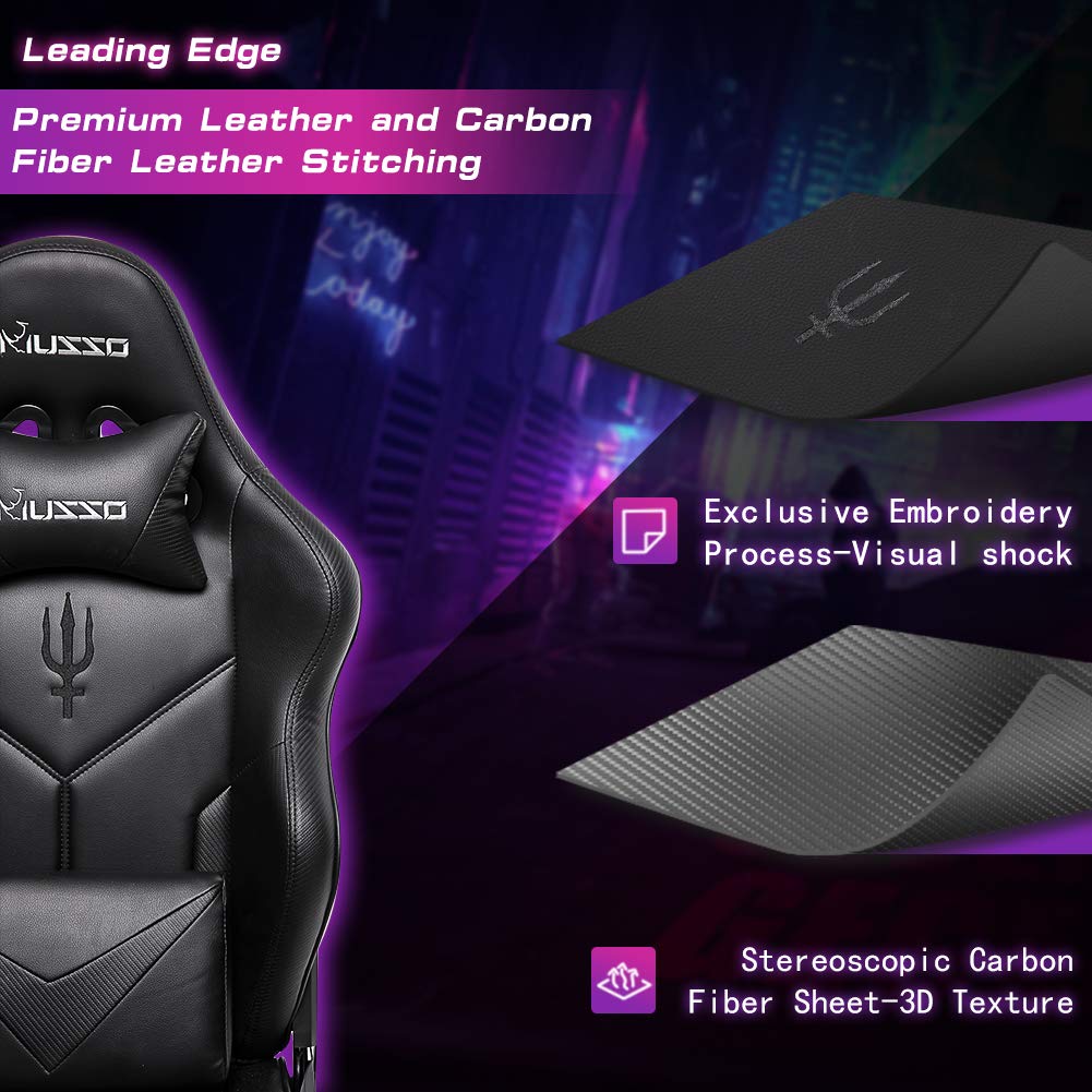 Musso Gaming Chair with Panther Embroidery, Heavy Duty Adjustable Esports Computer Chair, Adults Racing Video Game Chair, Large Size PU Leather High-Back Executive Office Chair (Trident Pattern
