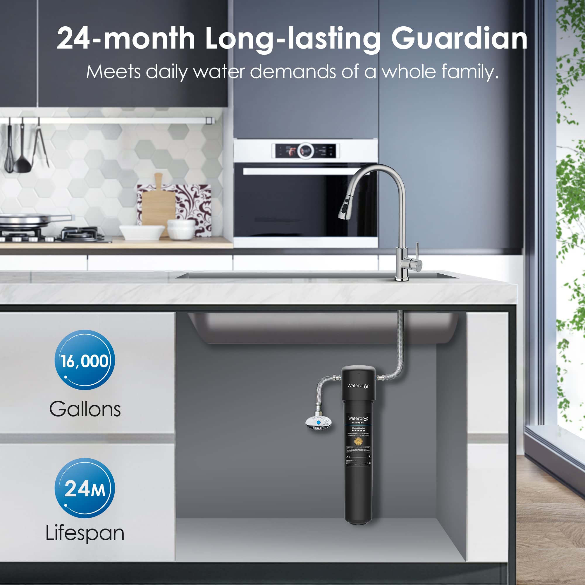 Waterdrop 15UA Under Sink Water Filter, NSF/ANSI 42 Certified, Reduces PFAS, PFOA/PFOS, Lead, Chlorine, Odor, Under Sink Water Filter System