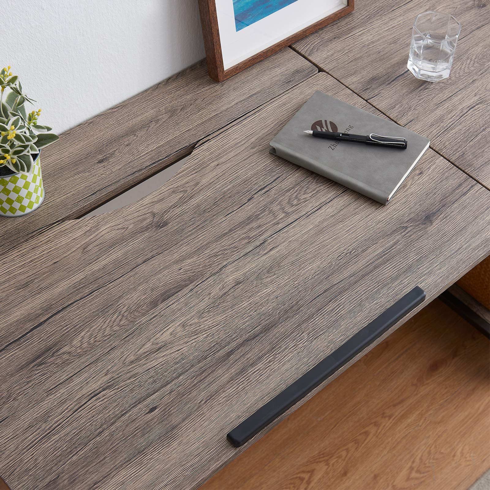 OIAHOMY Home Office Desk 55” Computer Desk, Large Draft Drawing Table with 2-Tier Shelf Multifunctional Study Writing Table, Tiltable PC Laptop Desk Workstation Modern Art Craft Desk -Grey Oak