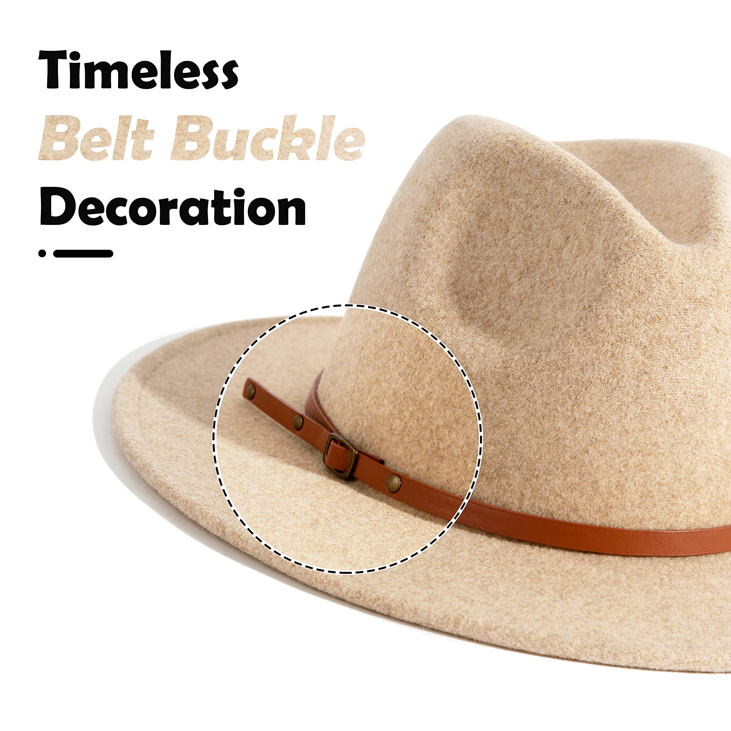 Lisianthus Women Wool Wide Brim Belt Buckle Fedora Hat A Brown Belt A-Oatmeal