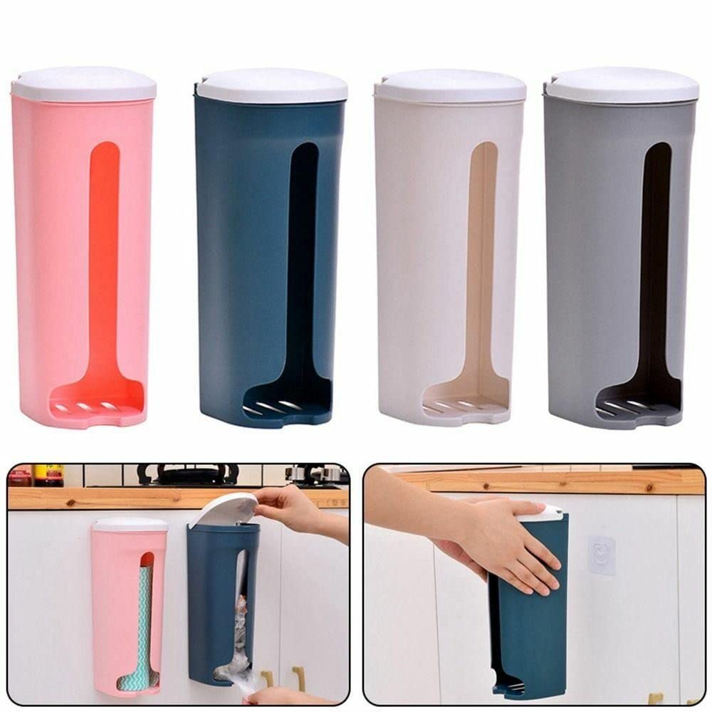 Plastic Bag Holder,Kitchen Trash Bag Dispenser Roll Holder,Grocery Bags Wall Mount Storage,Easy Hanging Over Cabinet Door Under Sink Bag Saver(blue)