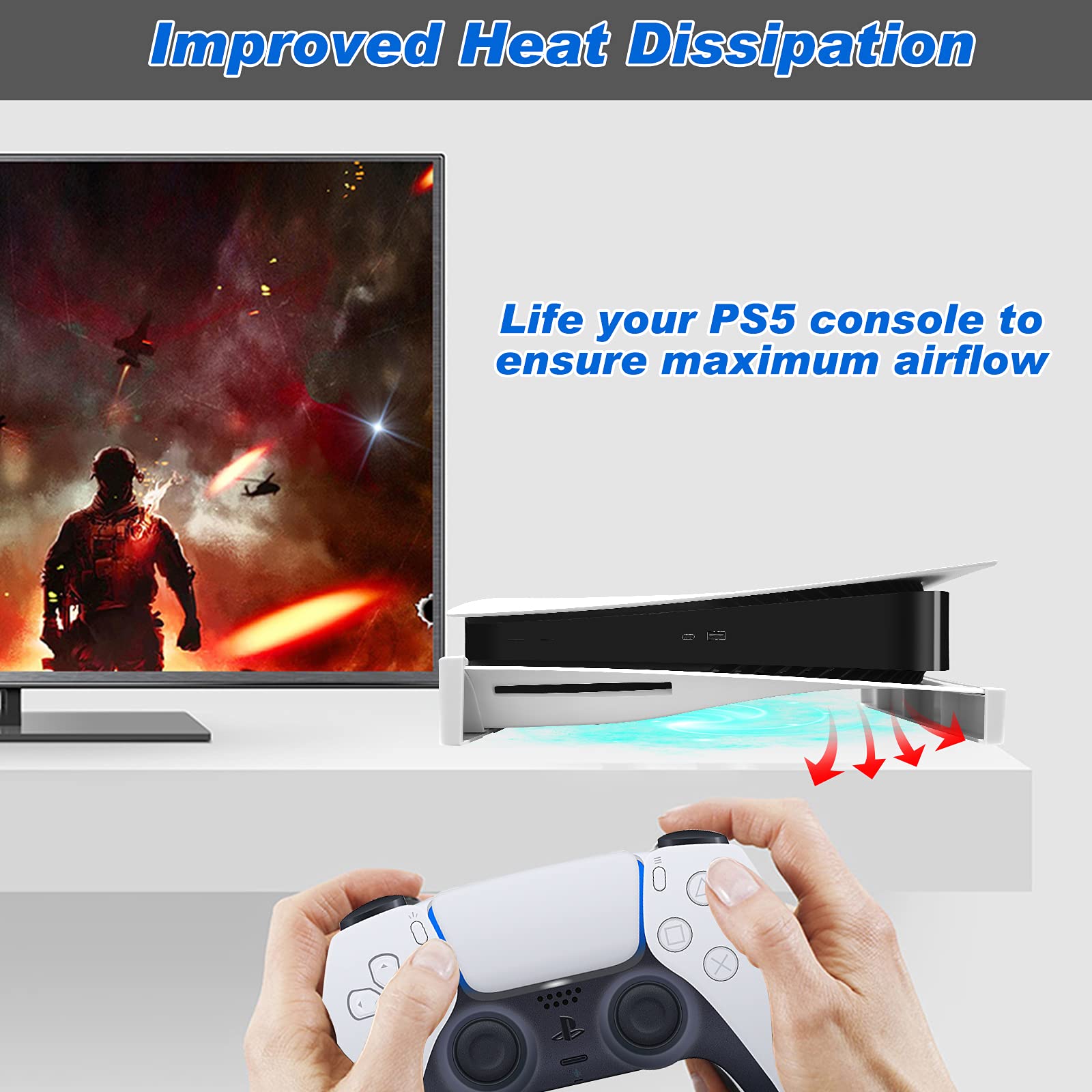 PS5 Horizontal Stand, Base Stand Designed for Playstation 5 Disc & Digital Editions Console, PS5 Accessories Stand Horizontal with Anti-Slip Pad Space Saving and Easy to Install
