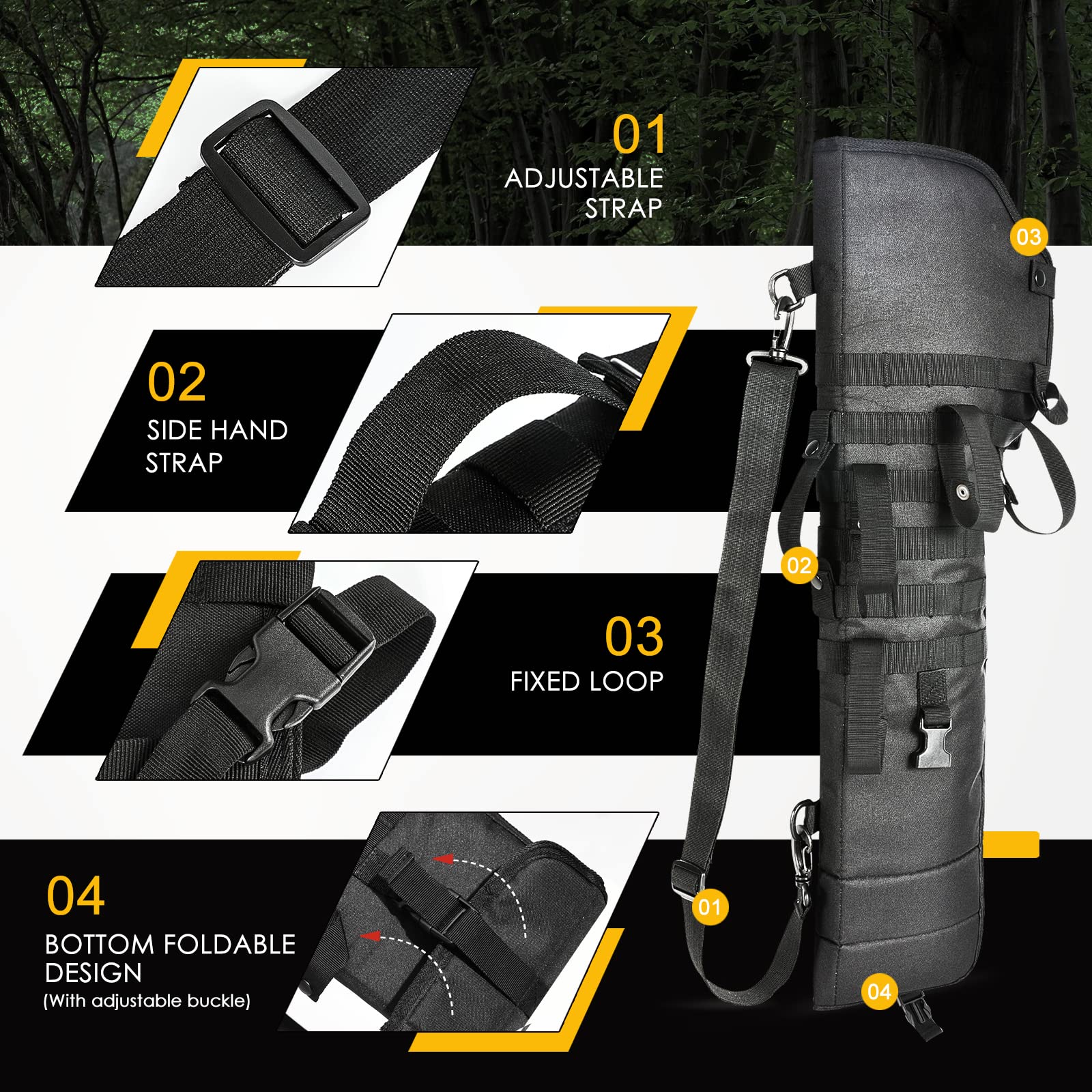 MoKo Archery Arrow Quiver, Multi-Function Arrow Bag Foldable Shoulder Waist Hanged Arrows Carry Holder with Molle System for Target Shooting and Archery Sports, Black