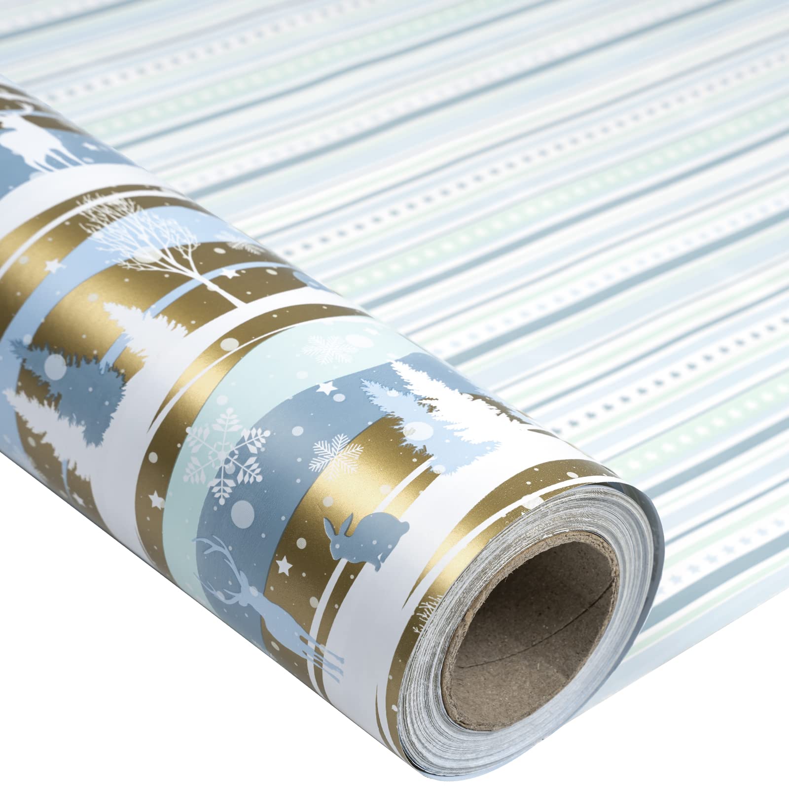 LeZakaa Reversible Christmas Wrapping Paper Roll - Snowman & Black Buffalo Plaid - 17 inches x 32.8 Feet (46.45 sq.ft.)