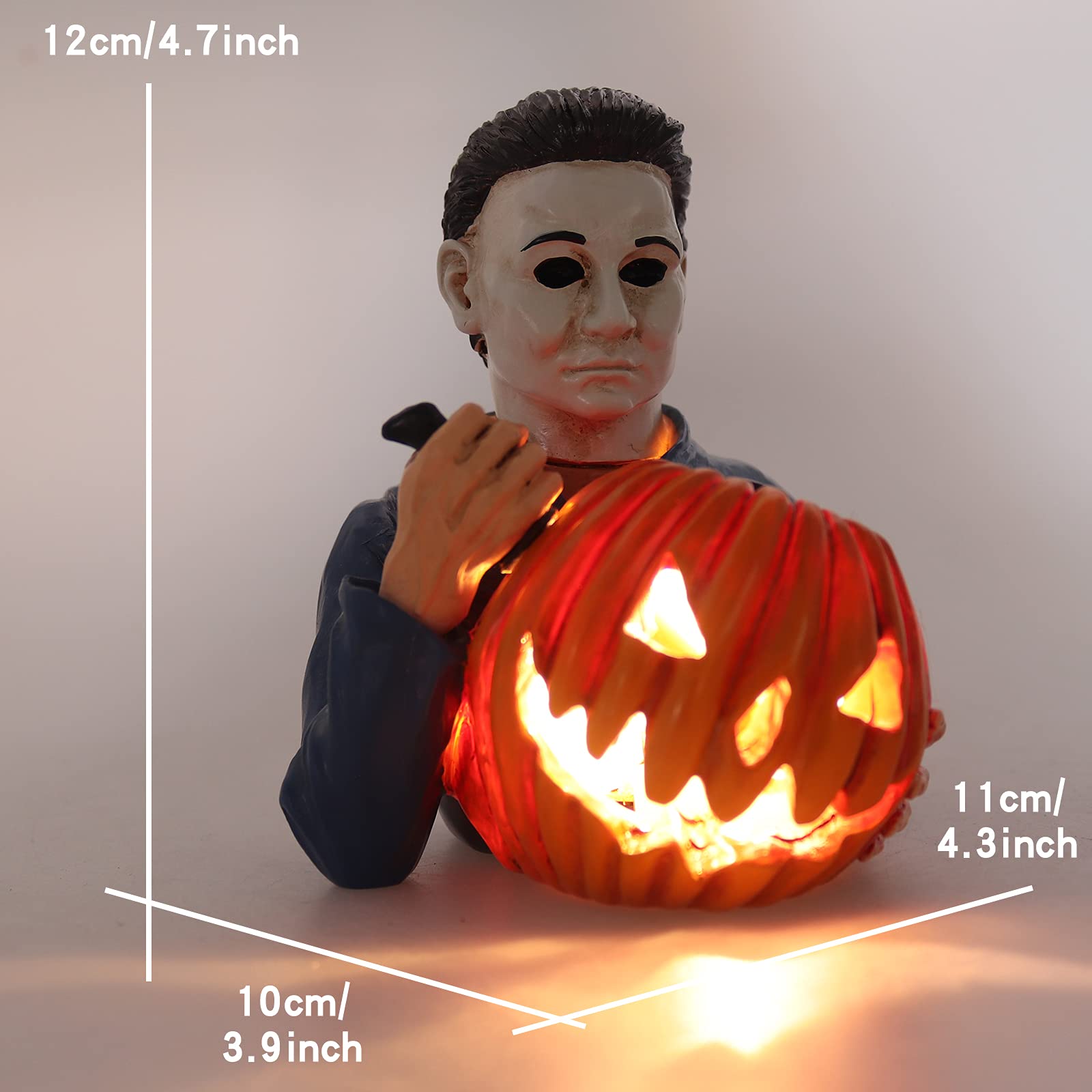 nezababy Light Up Michael Myers Statue Halloween Decoration Sam Trick 'r Treat with Pumpkin Horror Movie Garden Gnomes Decor Resin