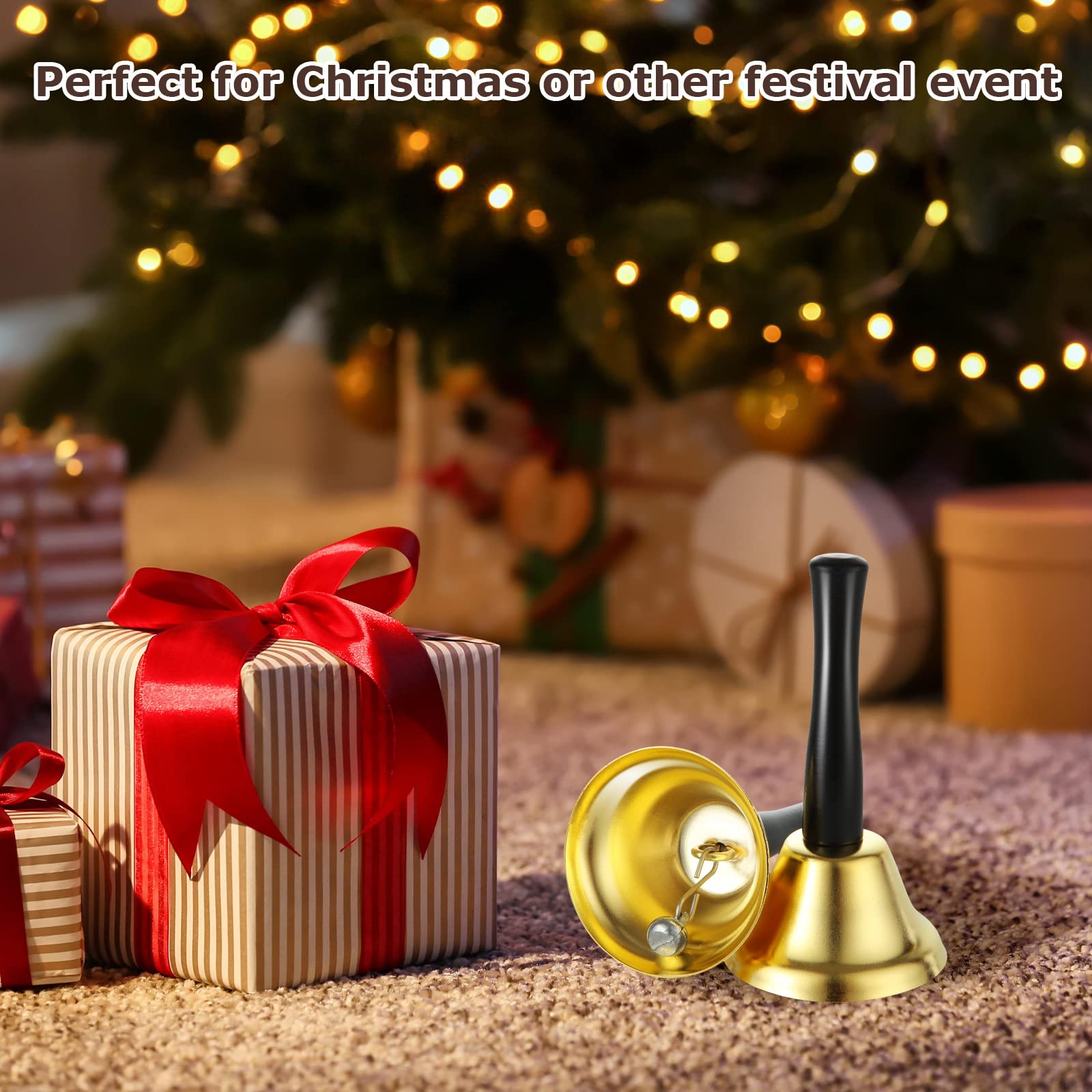QTLCOHD 24Pcs Gold Hand Bells for Wedding Solid Brass Hand Bell Black Wooden Handle Handbells Metal Call Bells for Service Kid Adults