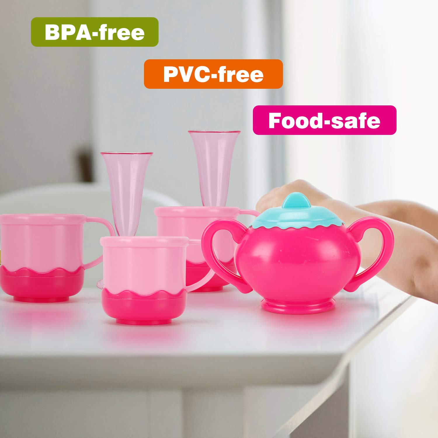 Liberty Imports Deluxe Pink Tea Set for Kids Pretend Play with Tea Pots, Cups, Dishes and Kitchen Utensils (18 pcs)